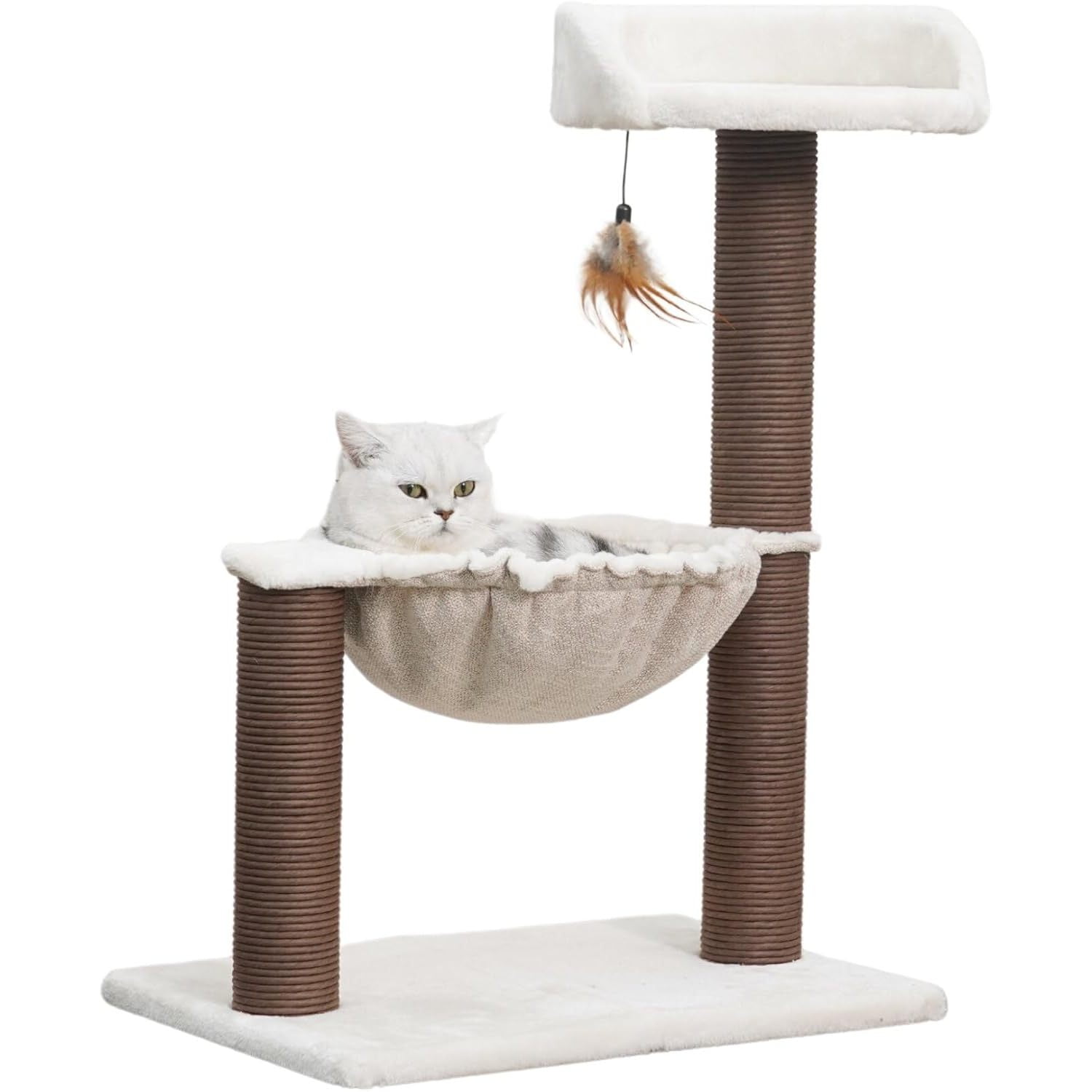 Catry 3-Level Cat Tree with Feather Toy - Small Cat Hammock, Scratching ...
