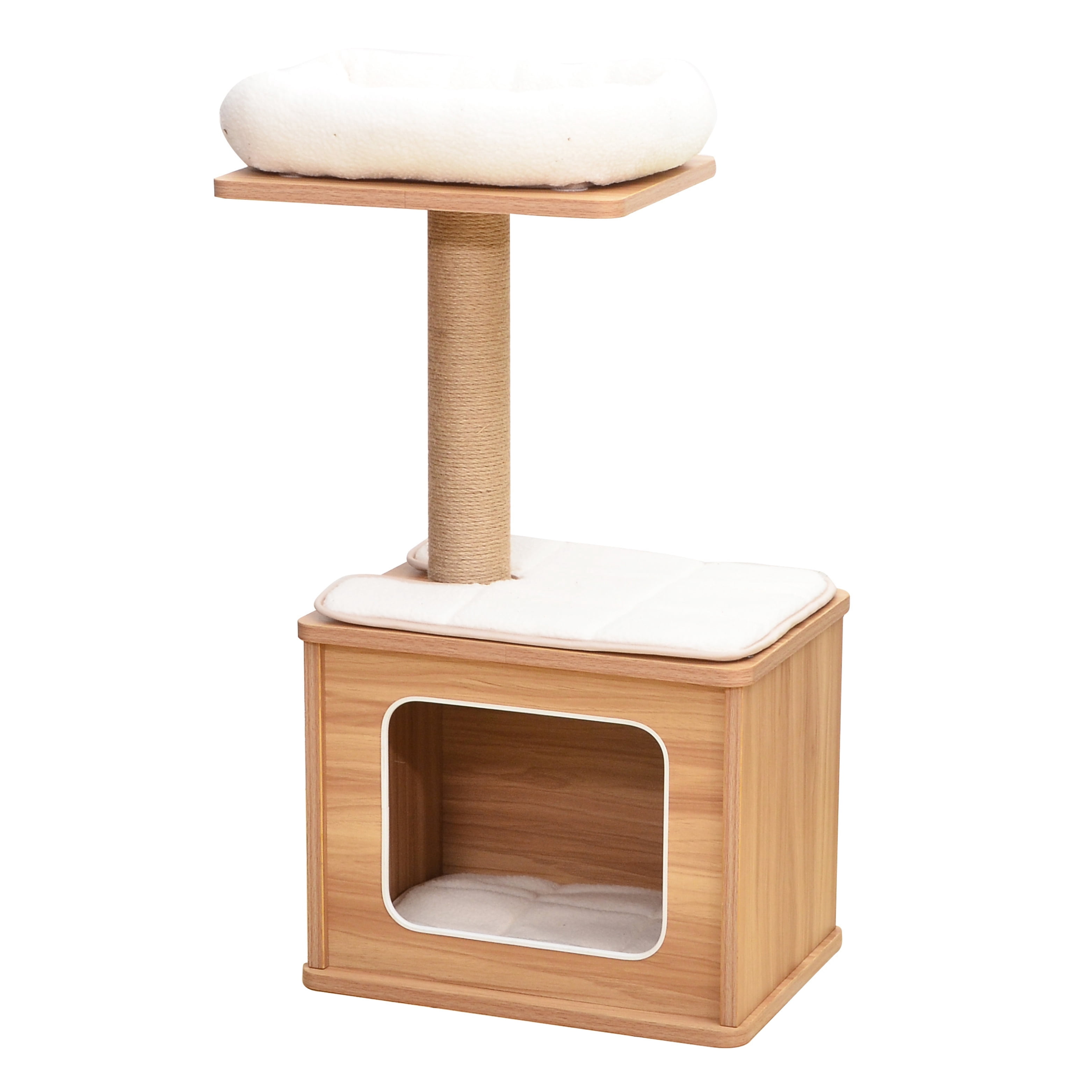 Catry Durable 3-Level Cat Tree for Small Cats, Wooden Condo, Plush ...