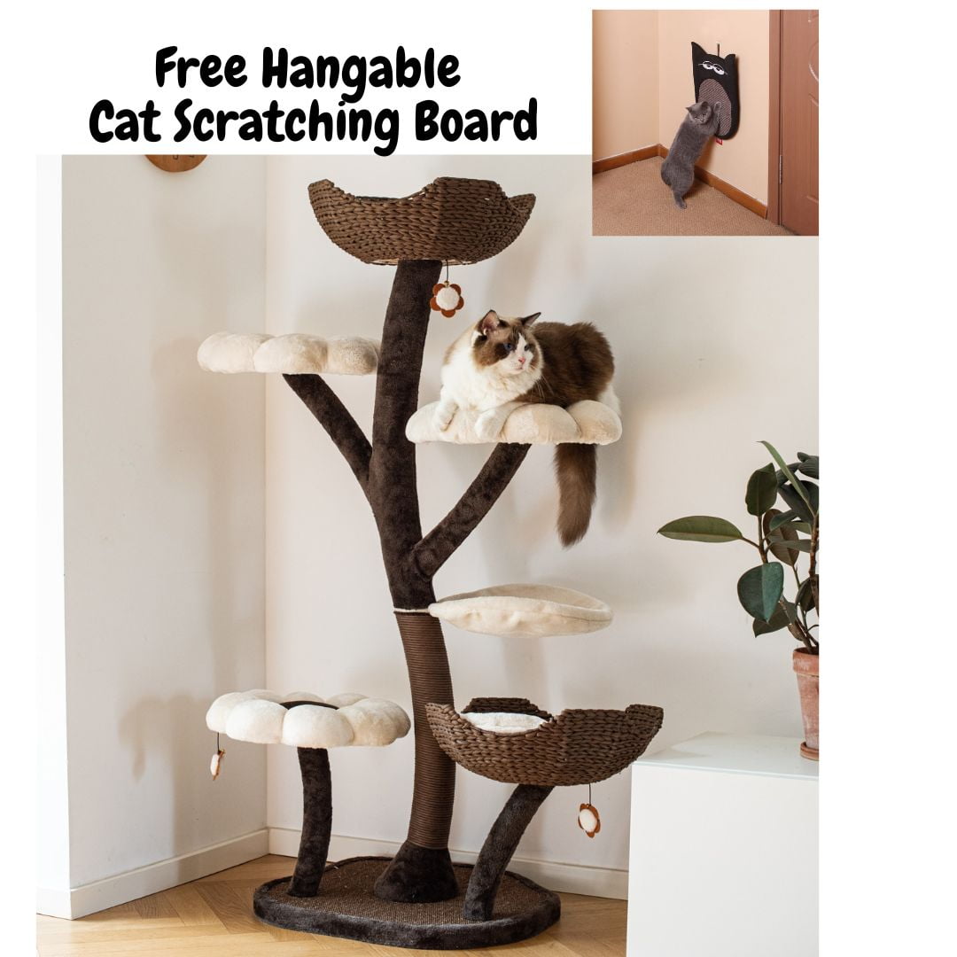 Catry 59" Natural Blossom Flower Woven Tree Branches Large Cat Tree 6 ...