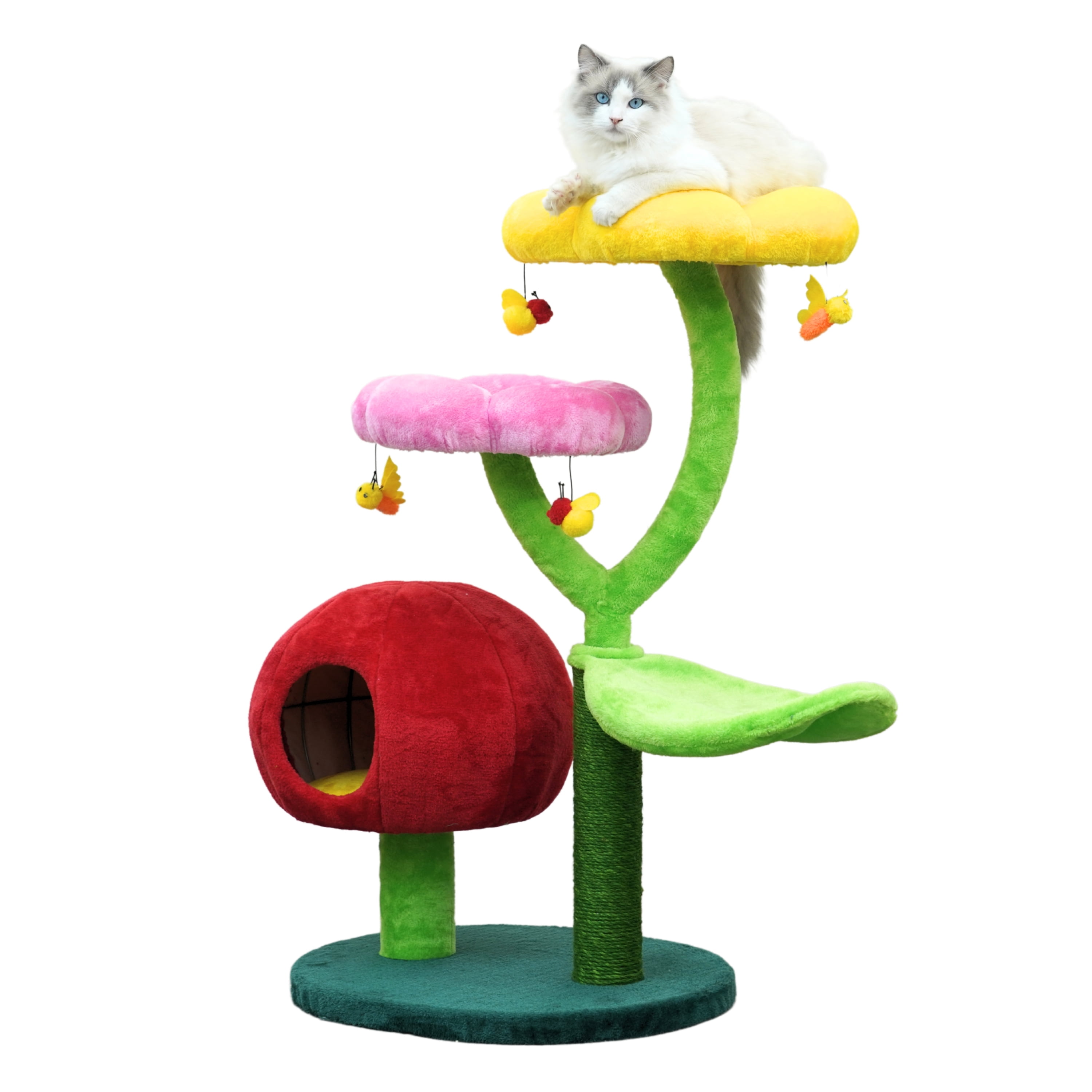 Catry Mushroom Flower Cat Tree with Hammock, Replaceable Sisal ...