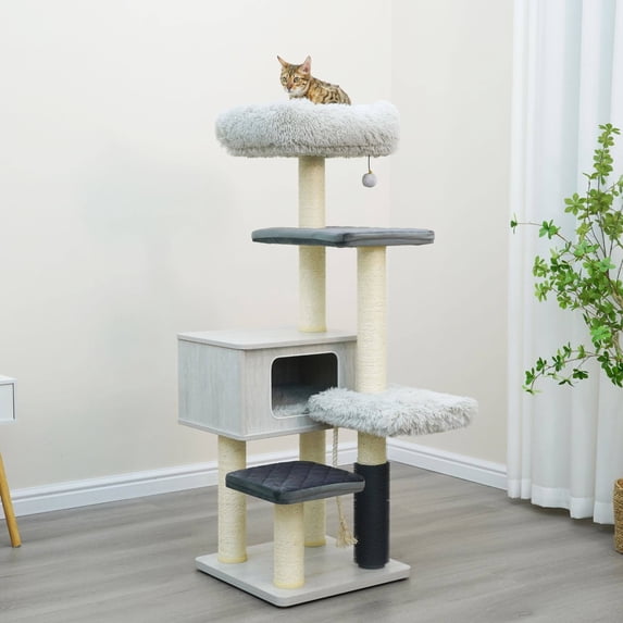 "Catry Modern Minimalistic Cat Tree - 55"", 5 Level, Large Kitty Play ...