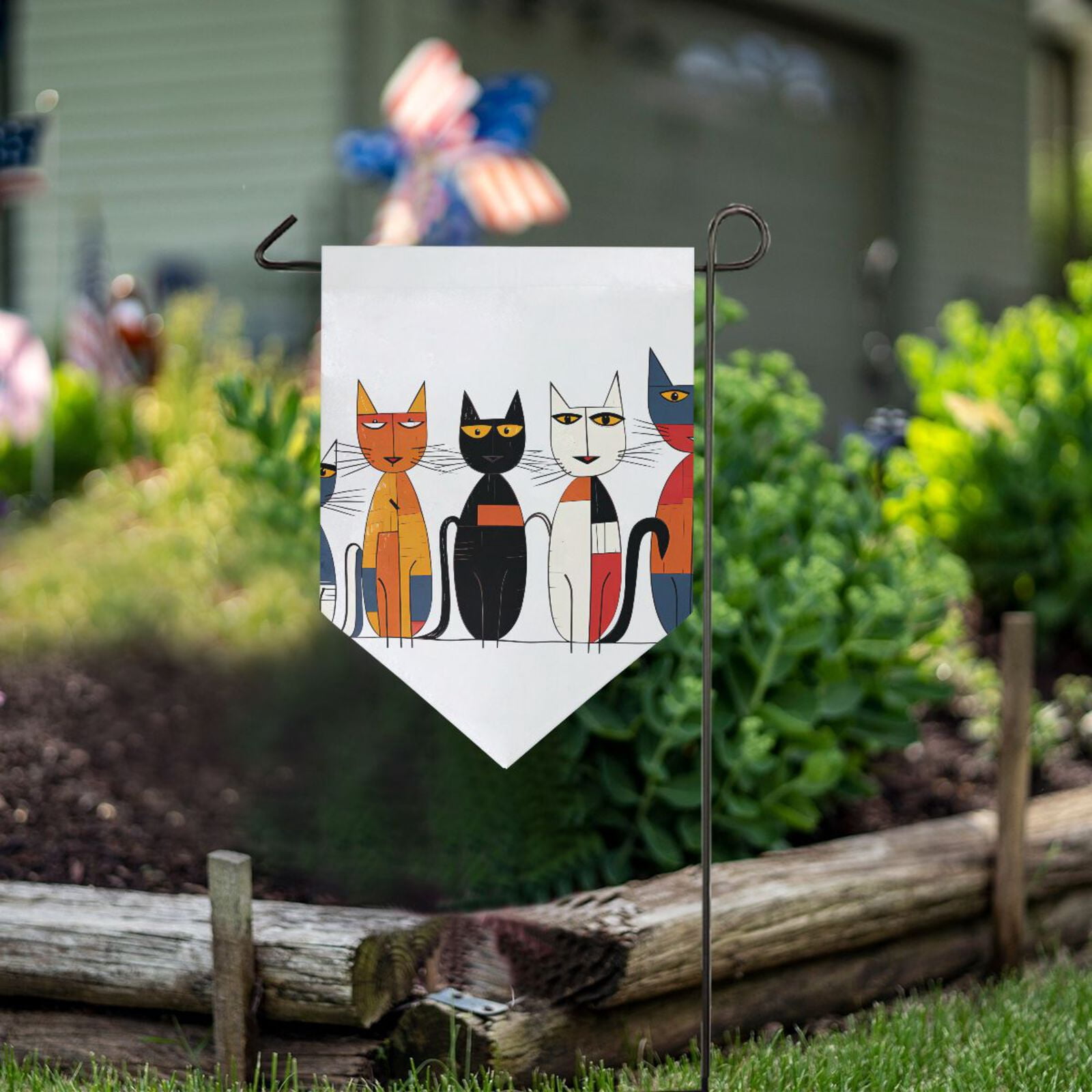 Cats Abstract Garden Flag 18" x 12.5" Double Sided Yard Lawn Outdoor ...
