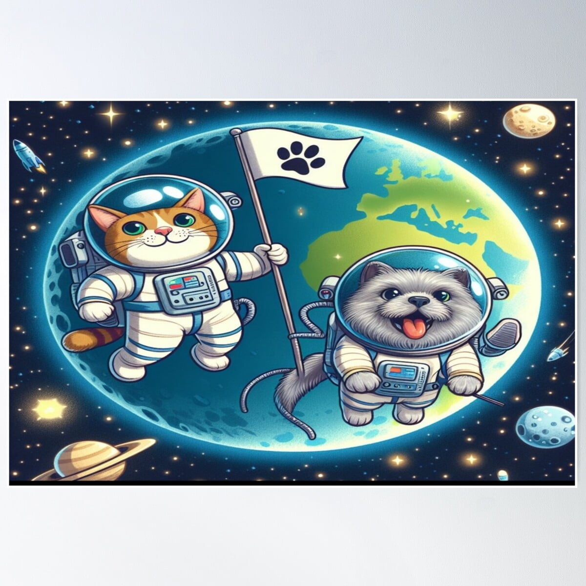 Cats And Dogs Space Explorers Wall Art And Puzzle Poster Wall Art ...