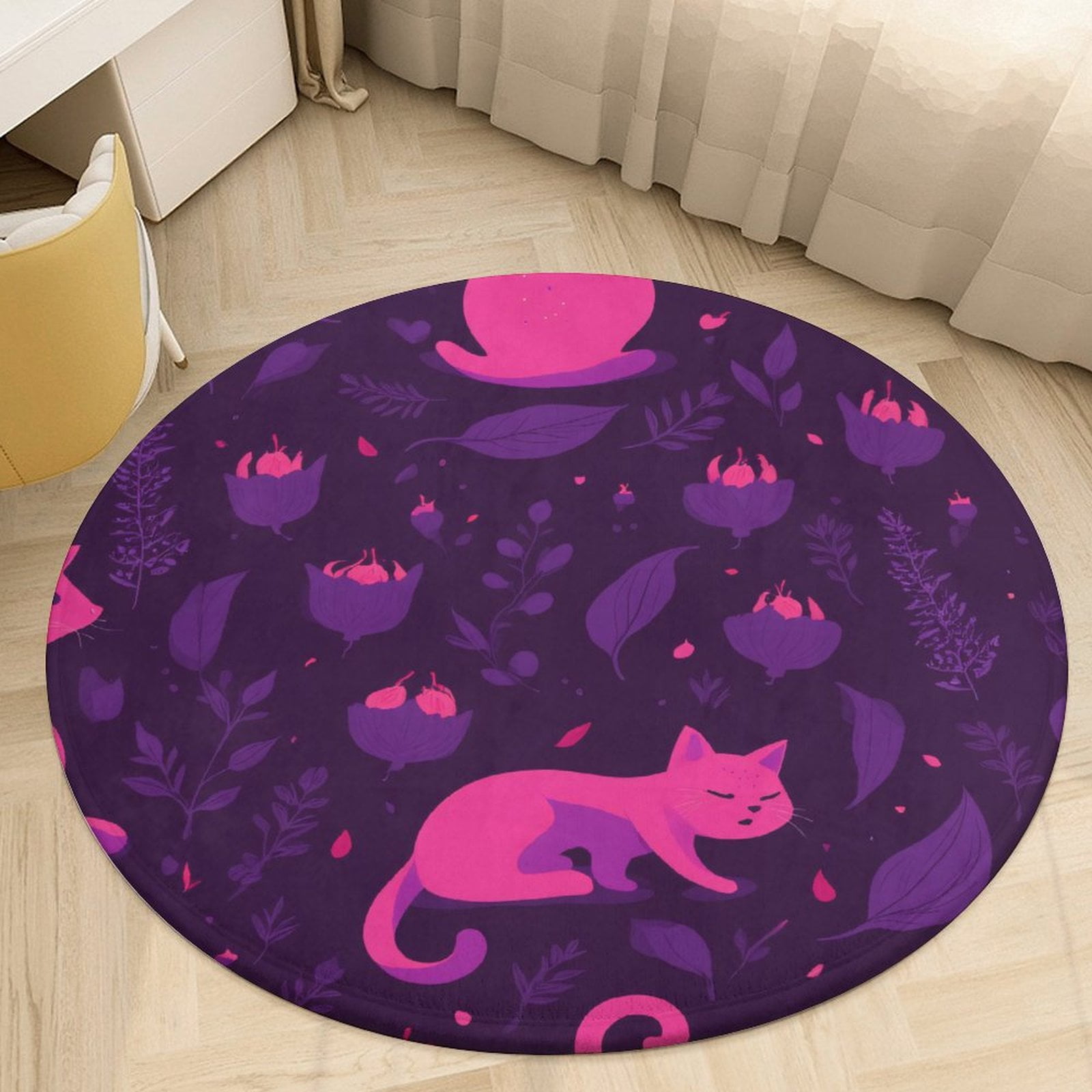 Cats And Flowers Pattern Round Area Rugs for Bedroom Living Room, 4FT ...