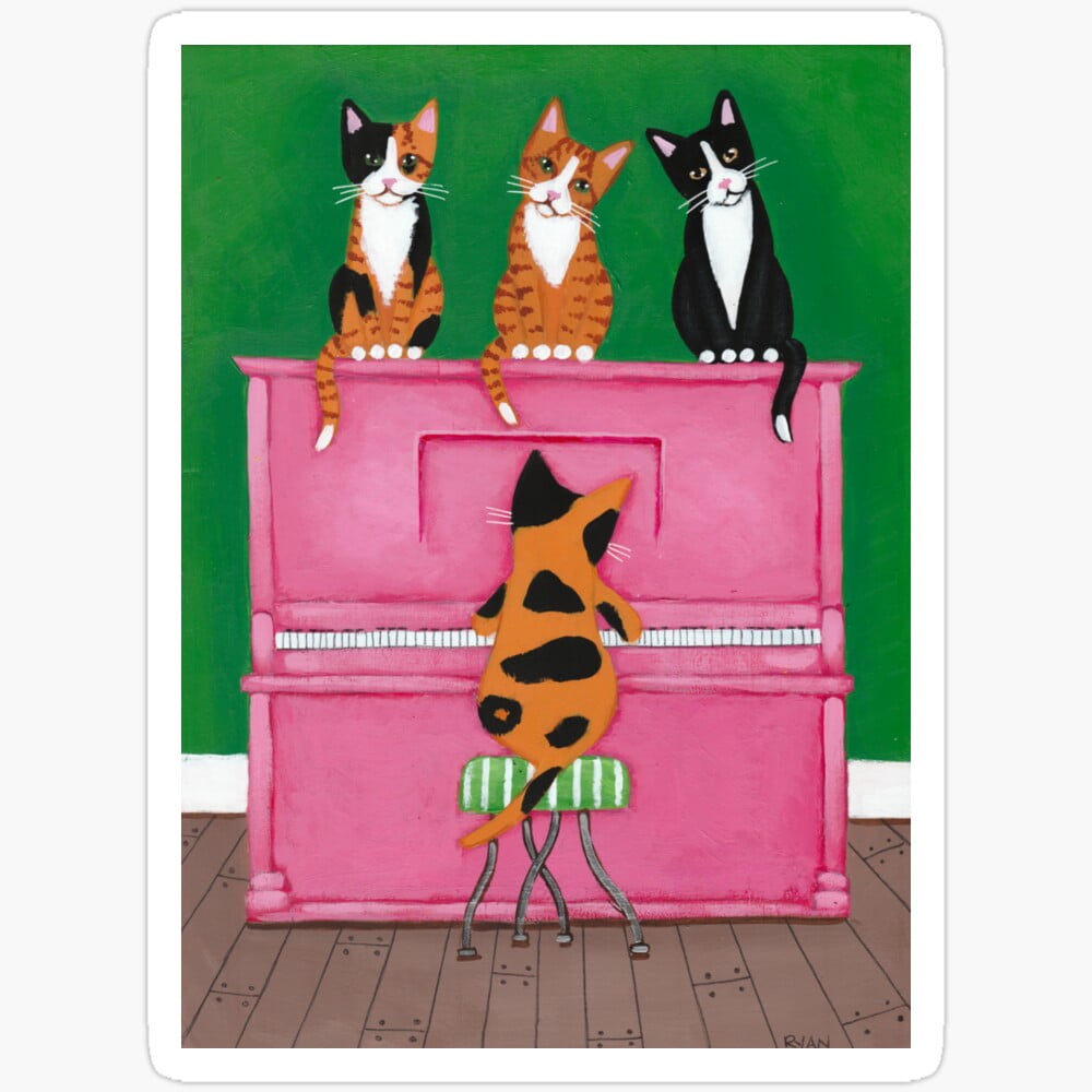 Cats And The Pink Piano Sticker Phone Decal Water Bottle Stickers Car ...