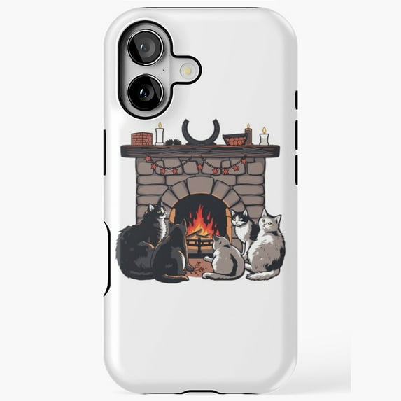 Cats Around Fire Cozy Holiday Family Scene iPhone Case for iPhone 17 11 ...