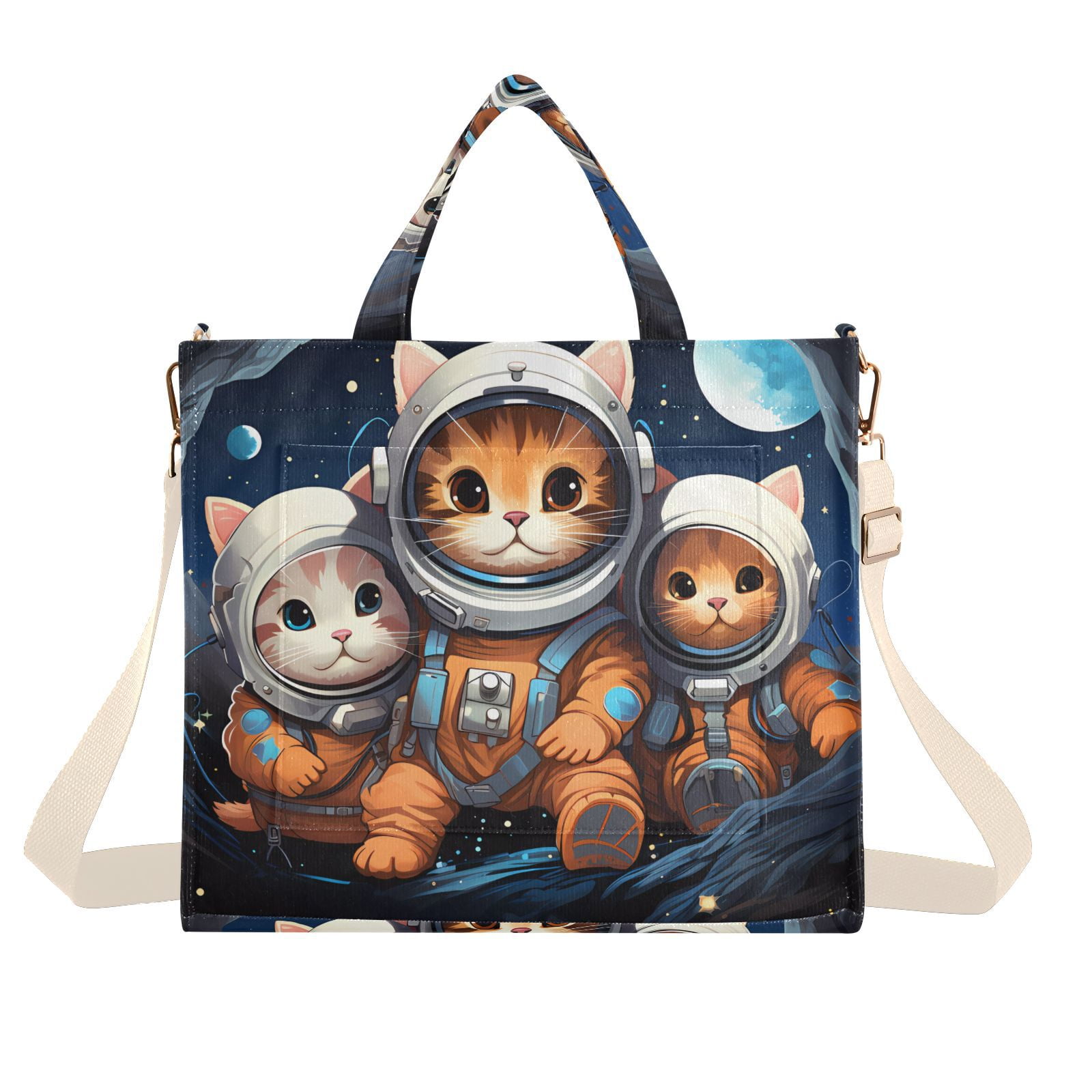 Cats Astronauts Cave Planet Corduroy Tote Bag Handbag Large Messenger ...