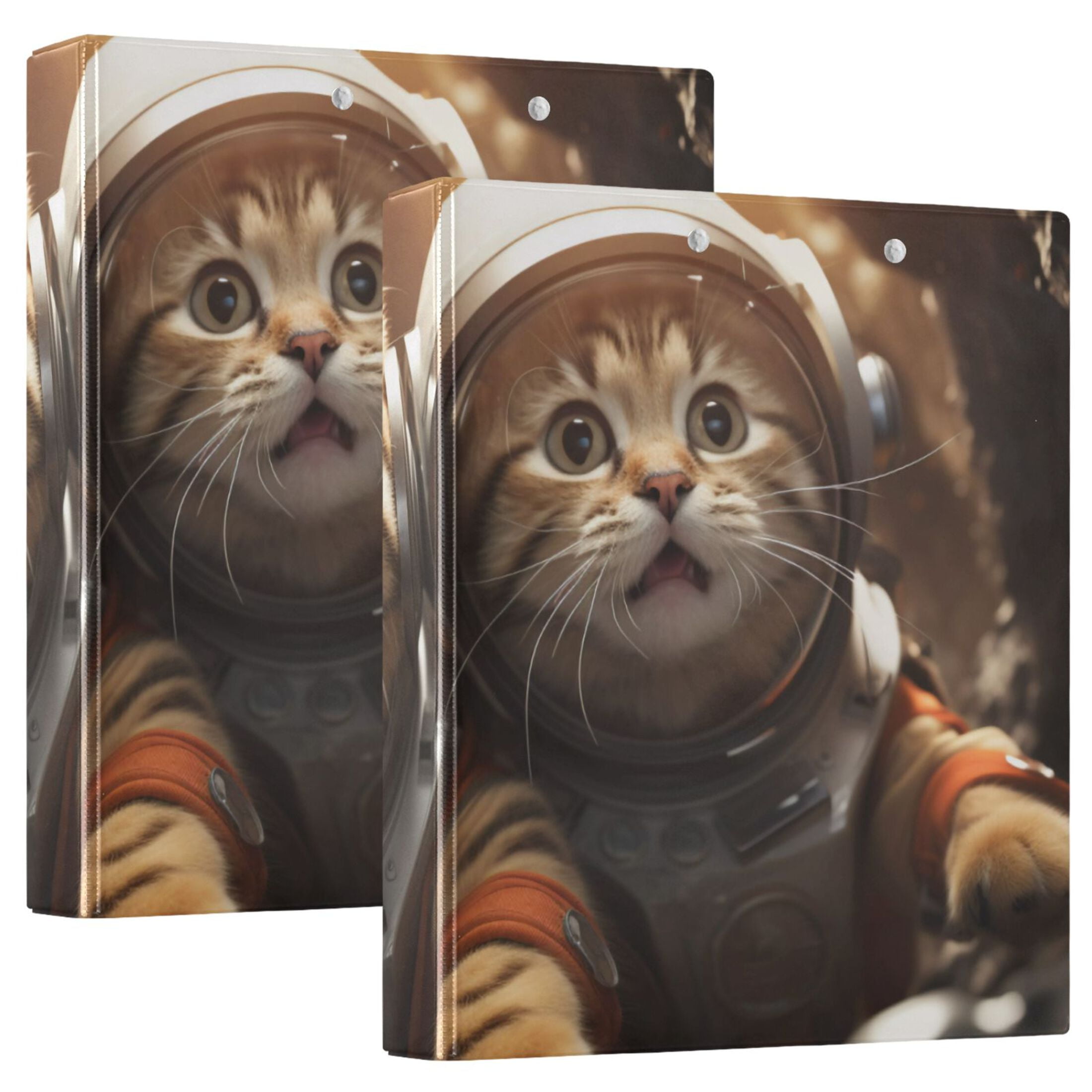 Cats Astronauts Orange 3 Ring Binders 1.5 inch Hardcover File Folders ...