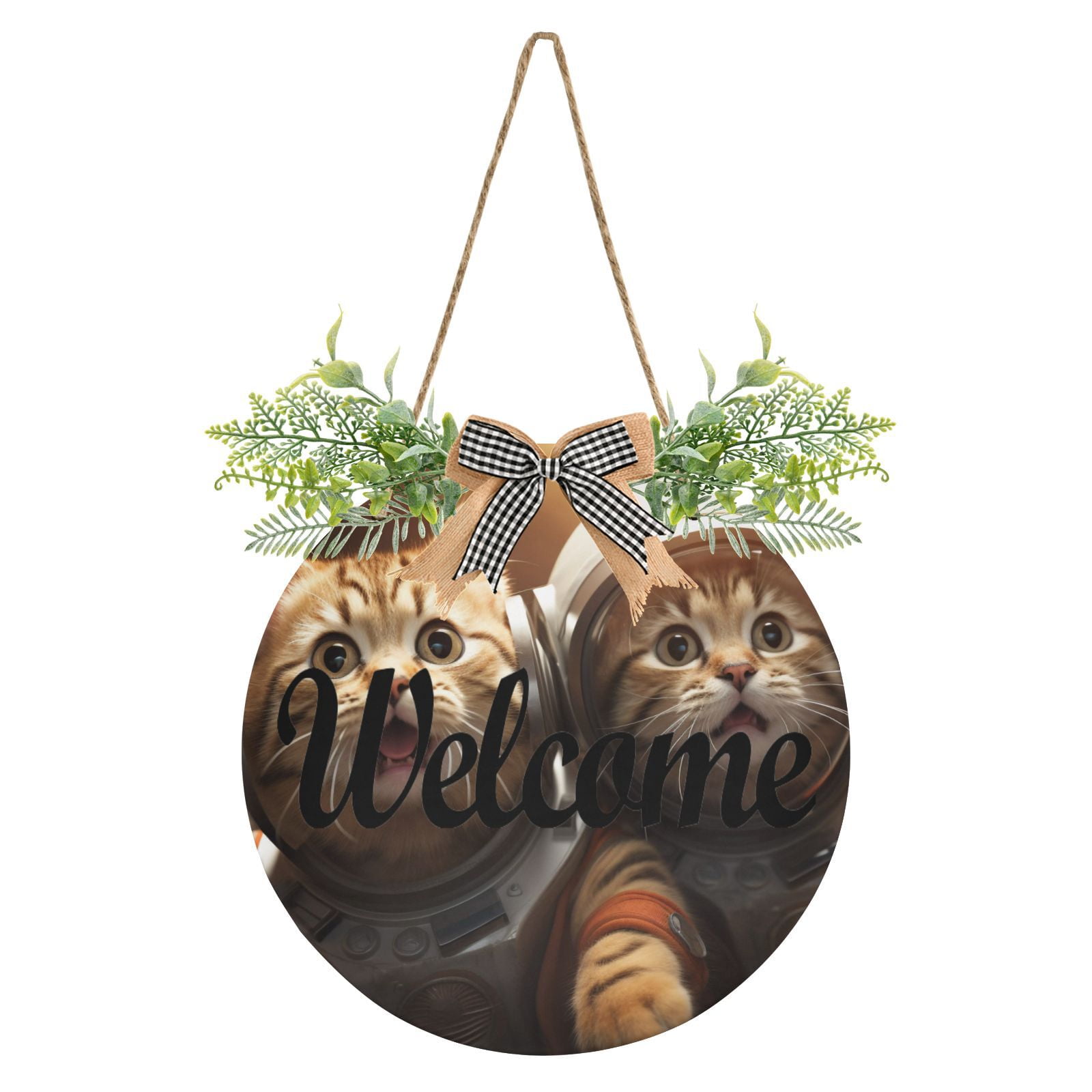 Cats Astronauts Orange Welcome Sign for Front Door Wreath Door Sign for ...