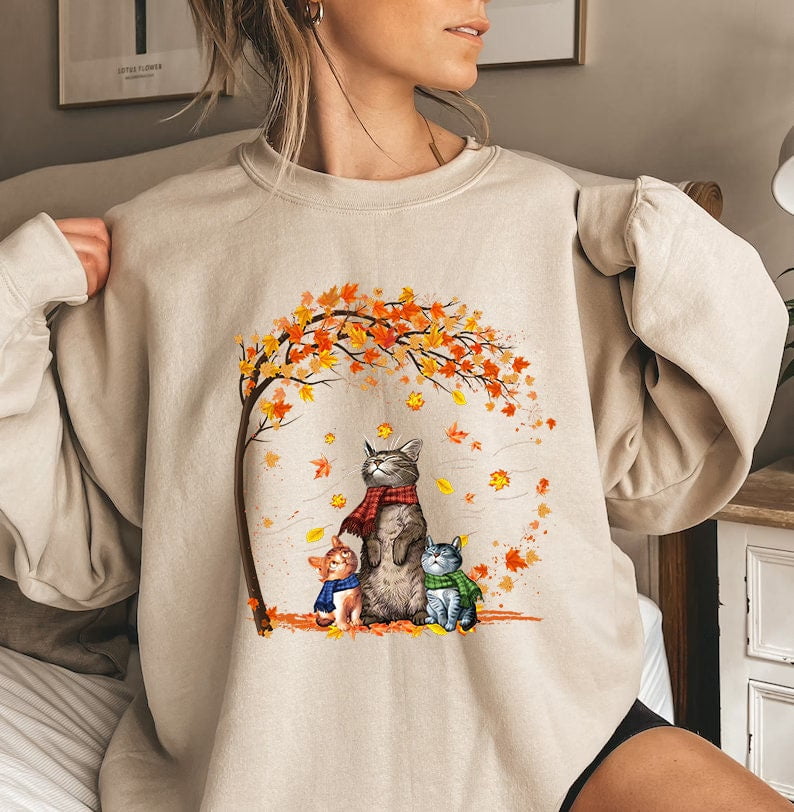 Cats Autumn Fall Shirt, Funny Thanksgiving Cat Lovers T-Shirt, Cat Fall ...