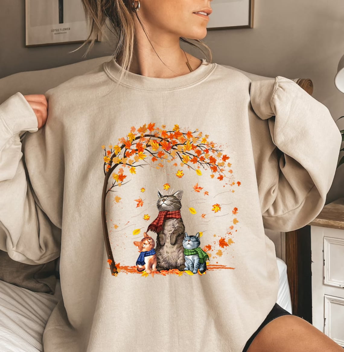 Cats Autumn Fall Shirt, Thanksgiving Cat Lovers Sweatshirt, Cat Fall ...