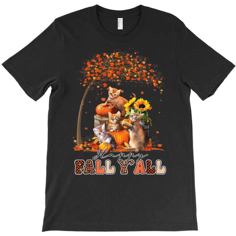 Cats Autumn Lover Pumpkins Shirt Funny Happy Fall Y'all Themed Themed ...