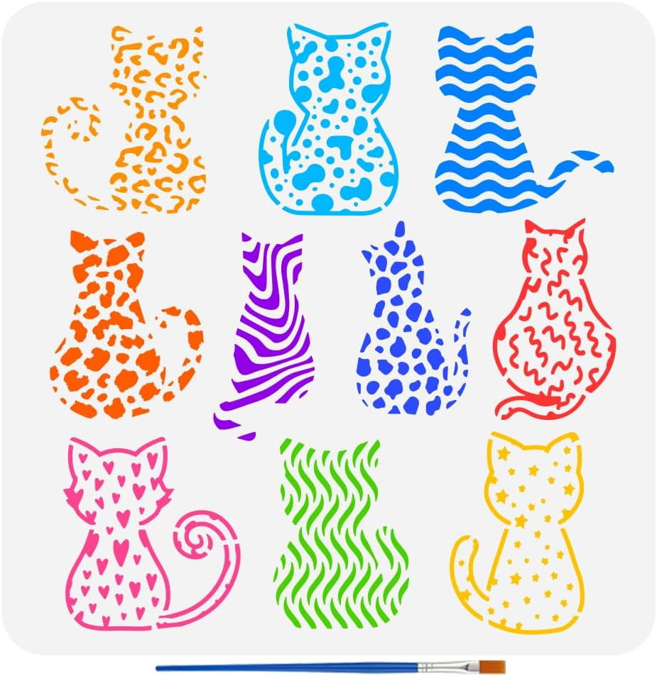 Cats Back View Stencil 11.8x11.8inch Cats Silhouette Template with ...