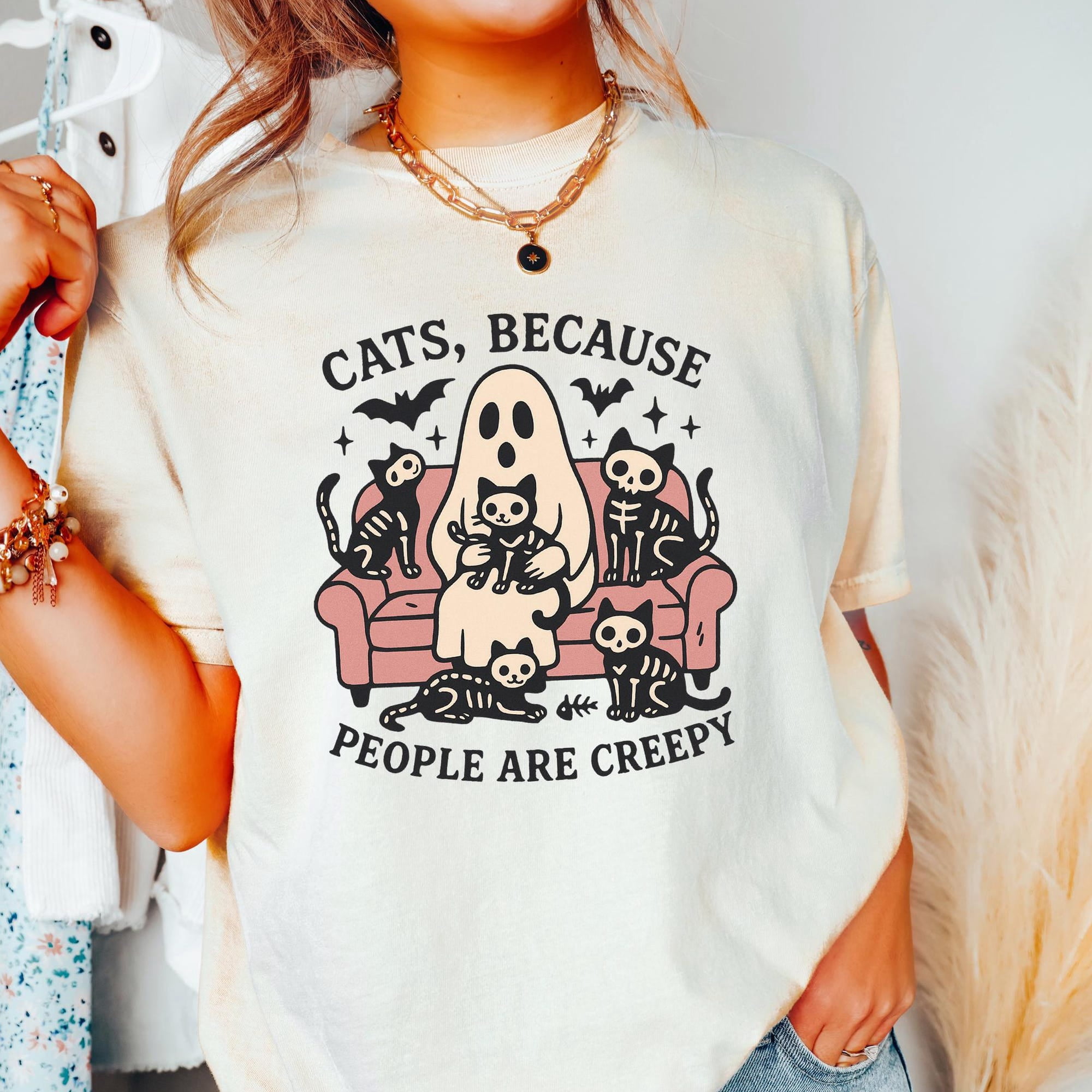 Cats Because People Are Creepy Comfort Shirt Cats Lover Tshirt Cute ...