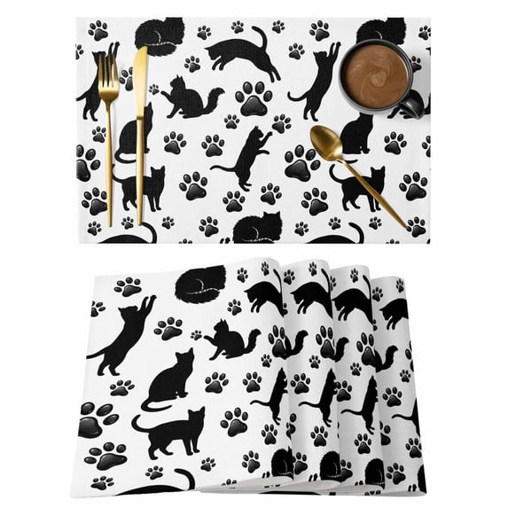 Cats Black Claws Cotton Linen Placemats Set of 6, White Background ...