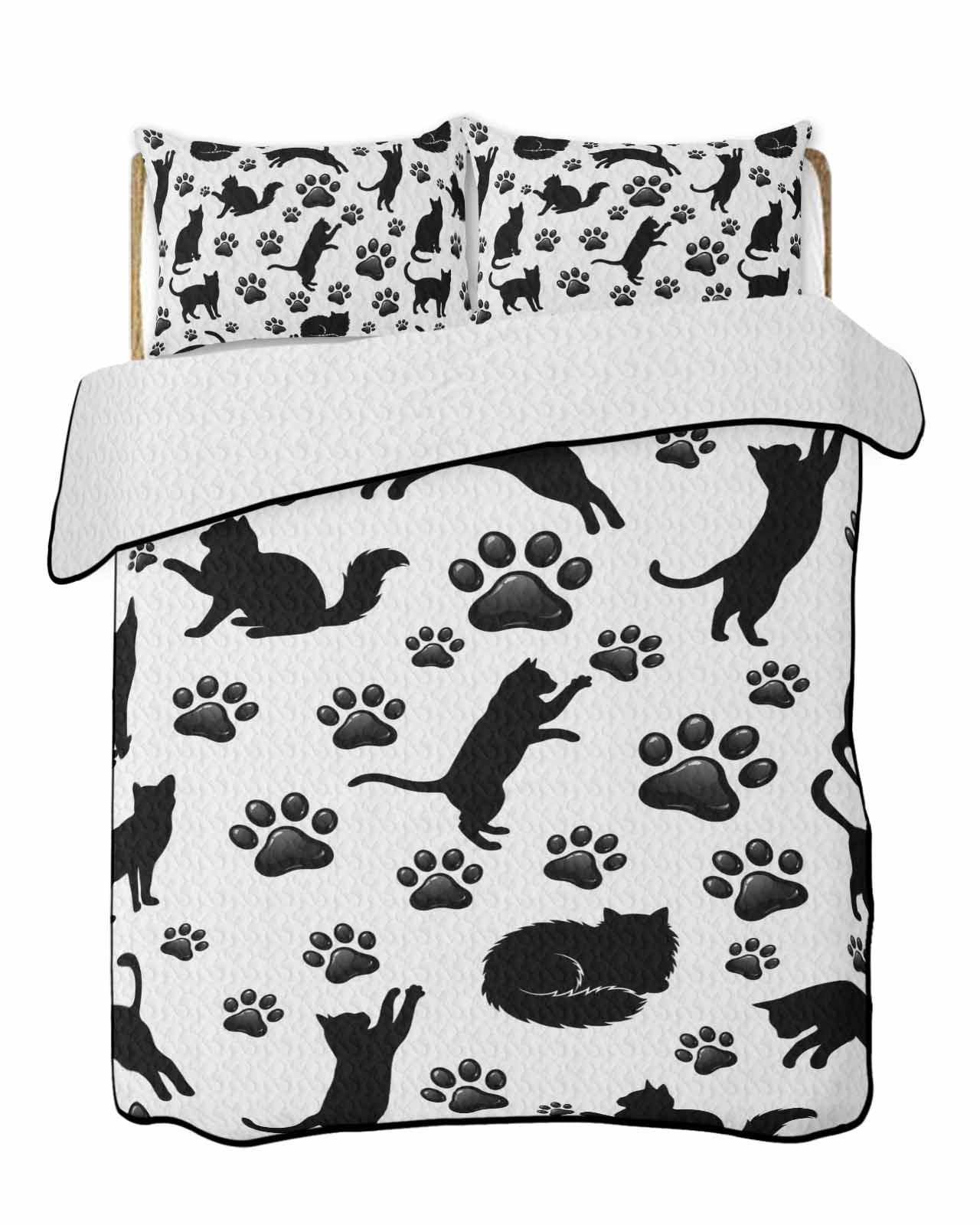 Cats Black Claws Quilts Bedding Set Queen Size White Background ...