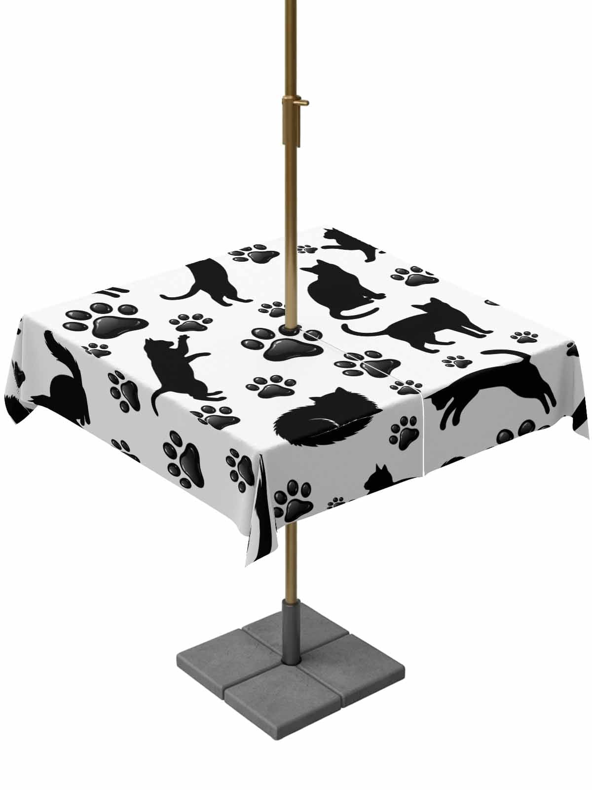 Cats Black Claws Square Outdoor Tablecloth with Umbrella Hole White ...