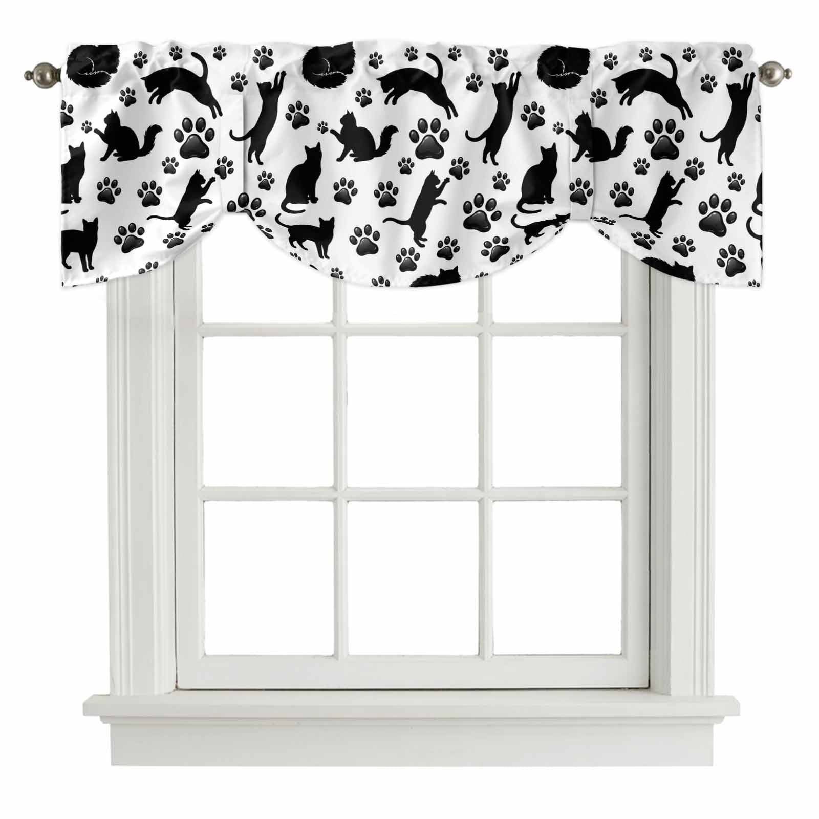 Cats Black Claws Tie Up Valance Curtains White Background Abstract ...