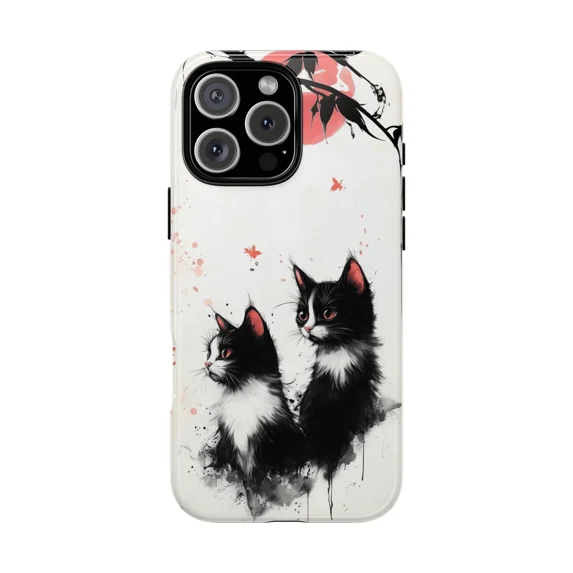 Cats Black White Oil Painting Art Case for iPhone 17 11 12 13 14 15 16 ...