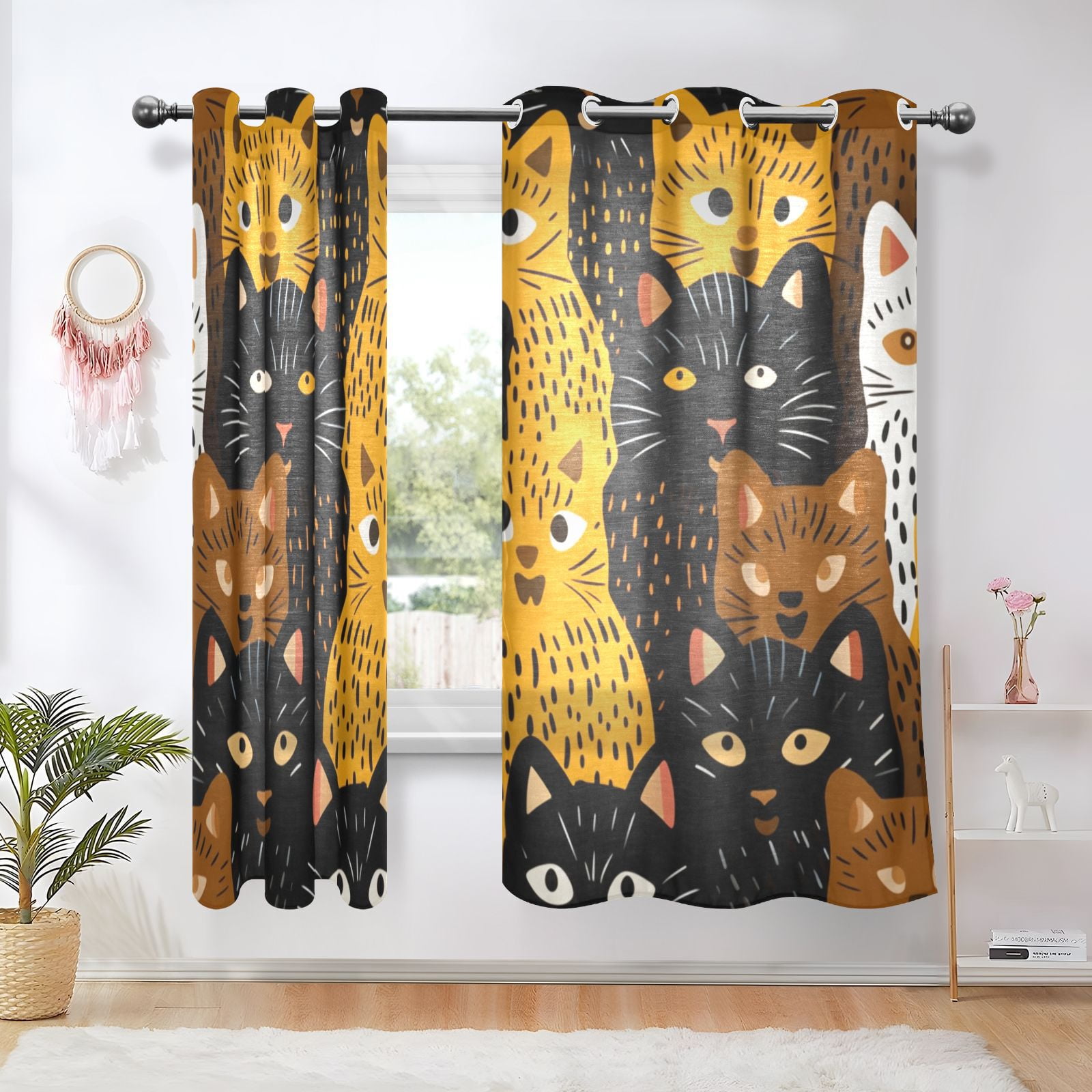 Cats Blackout Curtains Thermal Insulation 63 inch Grommet for Bedroom ...