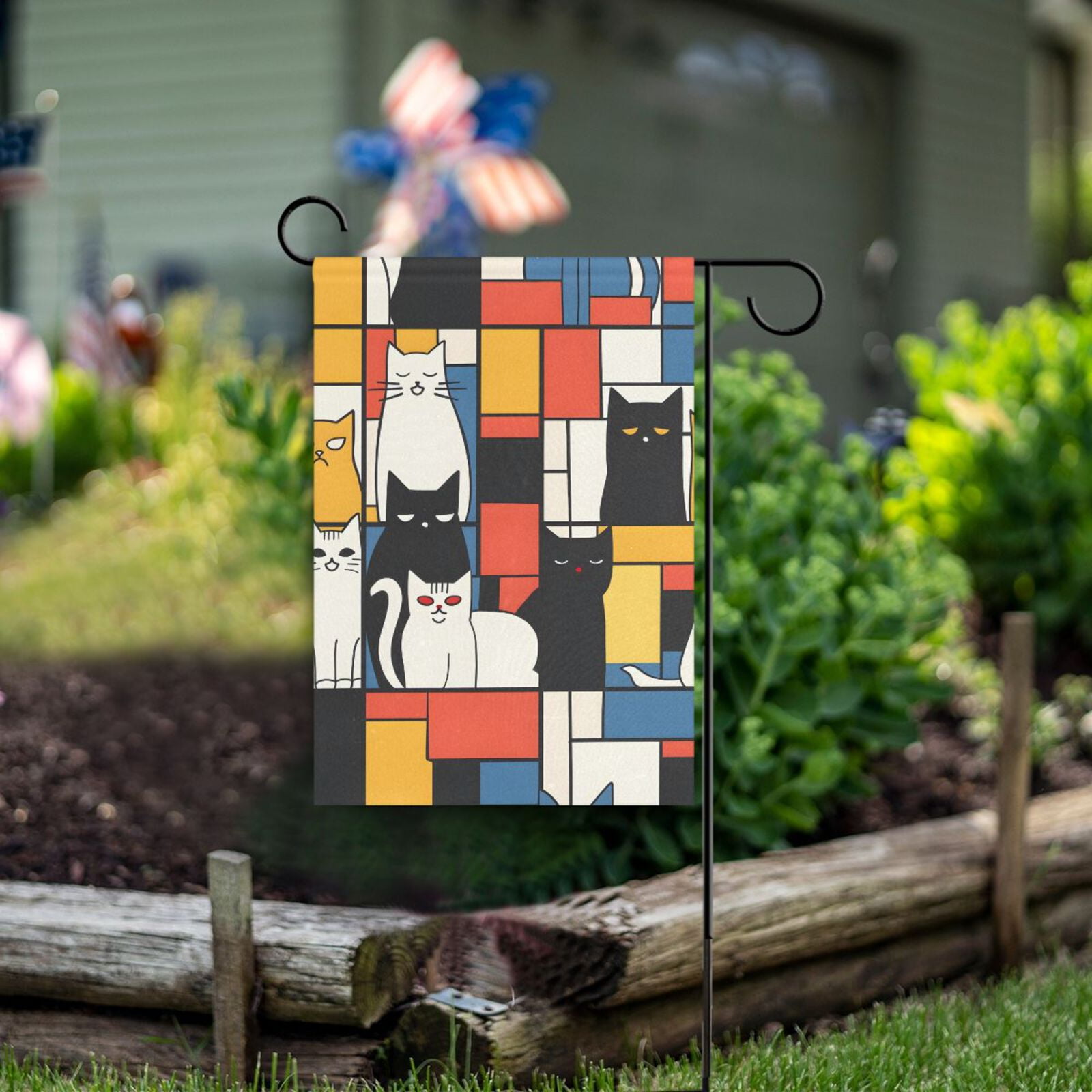 Cats Blocks Garden Flag Double Sided Outdoor Banners for Courtyard ...