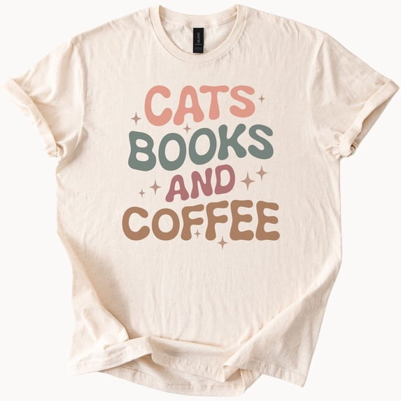Cats Books And Coffee Graphic T Shirt Cute Book Lover Cat Mom Coffee ...