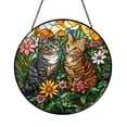 Cats Botanical Stained Glass Style Window Hanging, Floral Feline ...