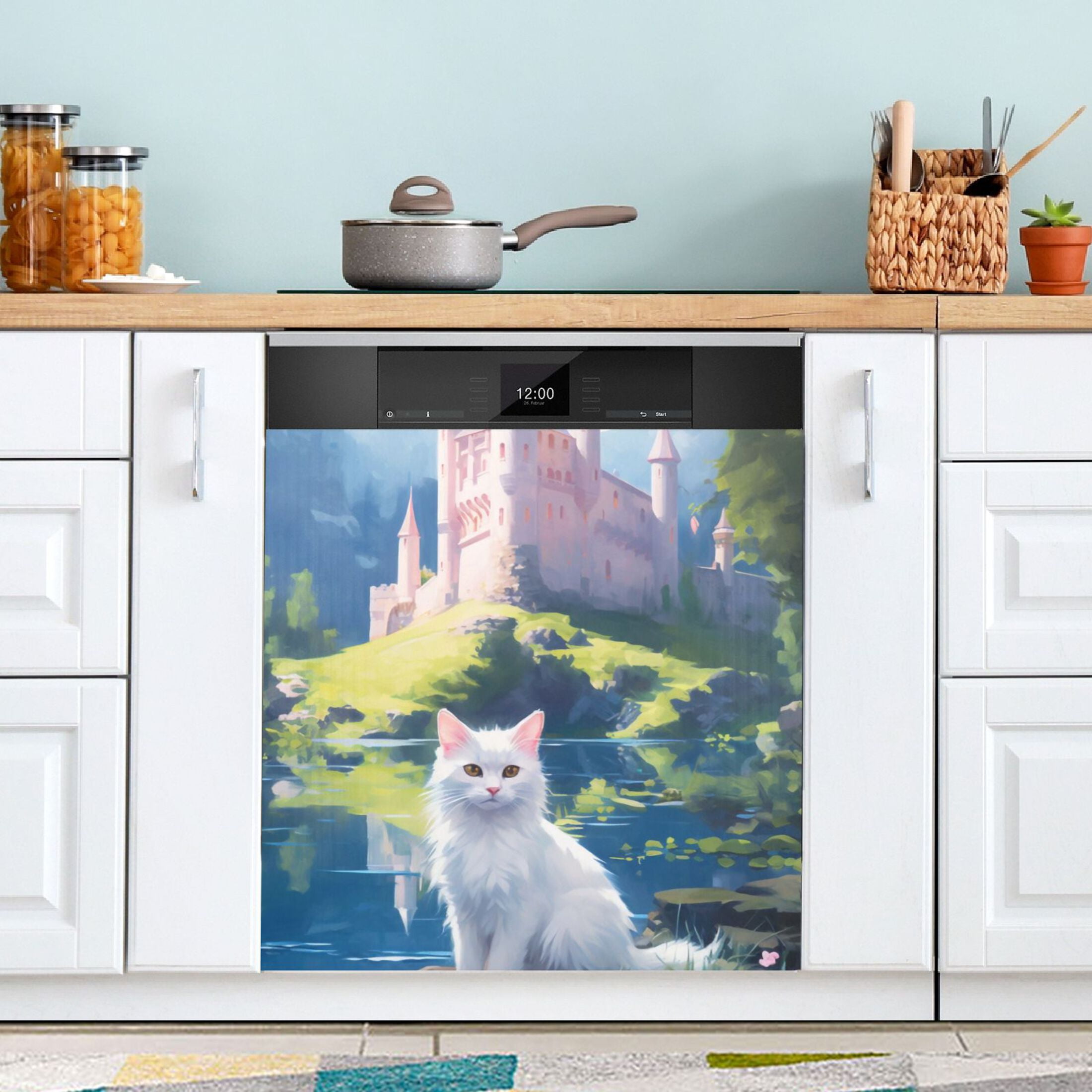 Cats Castle Pool Leaves Grass Dishwasher Magnetic Covers Magnet Sticker ...