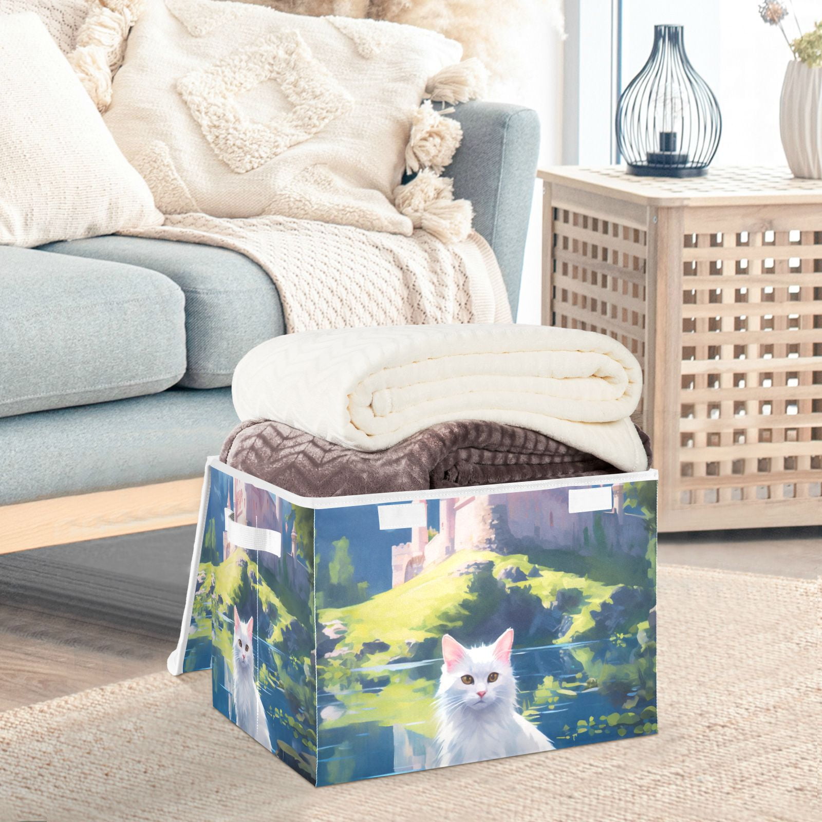 Cats Castle Pool Leaves Grass Storage Basket Foldable Laundry Basket ...