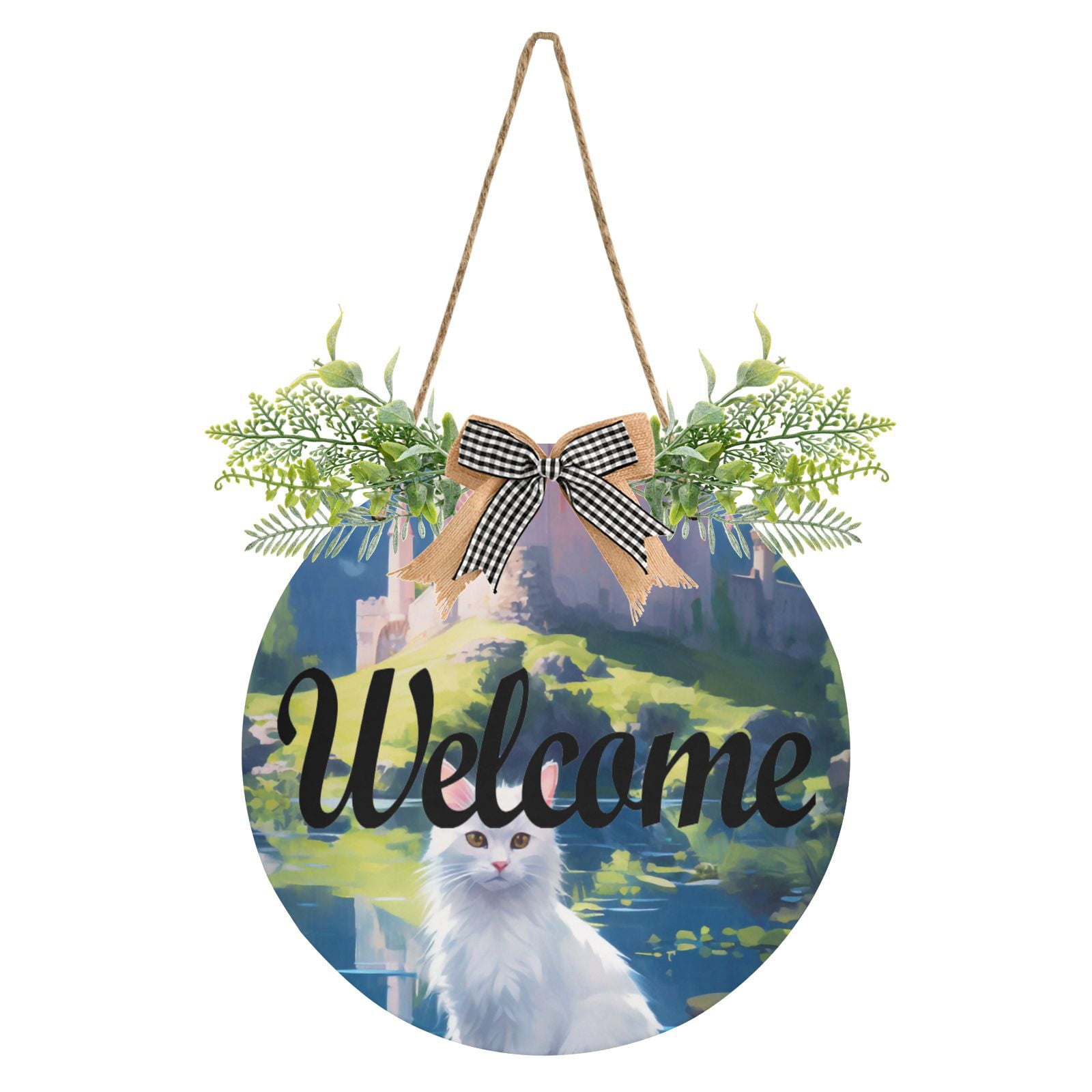 Cats Castle Pool Leaves Grass Welcome Sign for Front Door Wreath Door ...