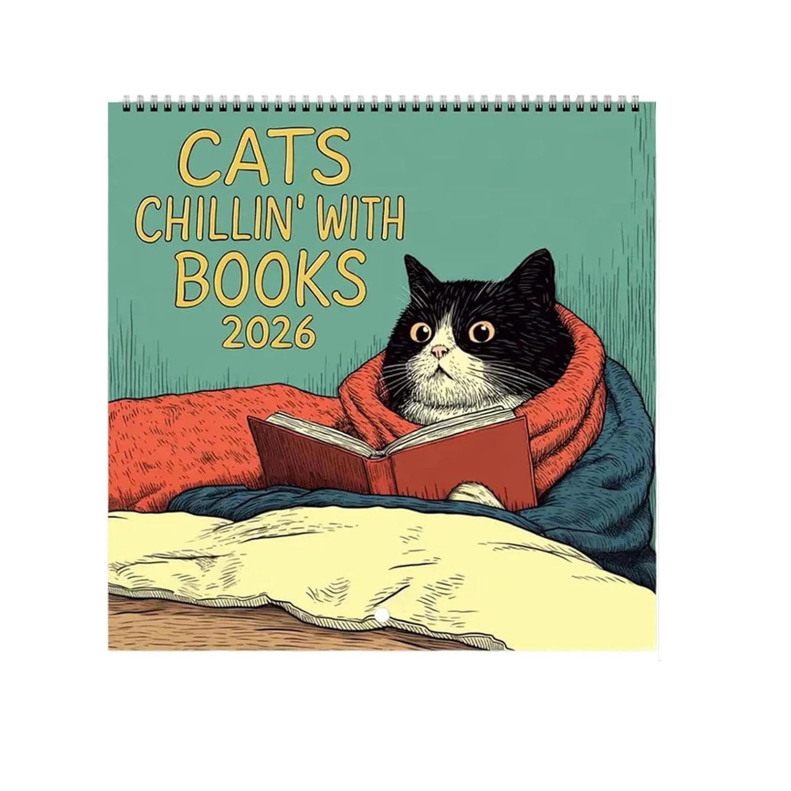 Cats Chillin' with Books 2026 Wall Calendar, Funny Cat Wall Calendar ...