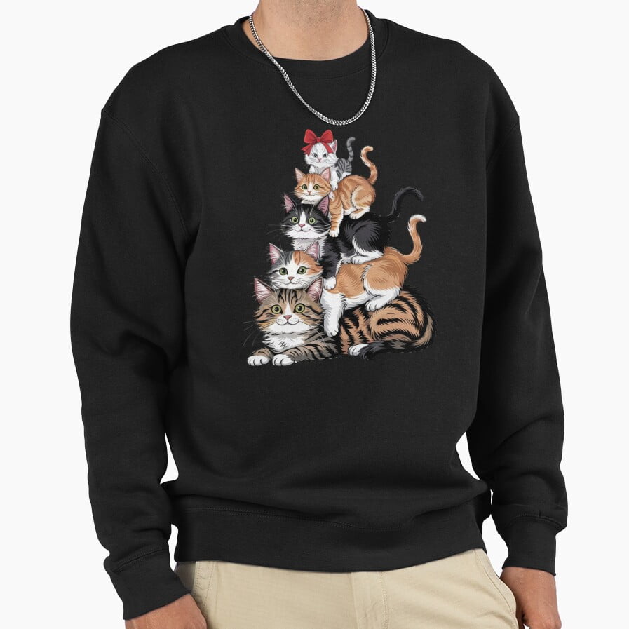 Cats Christmas Tree Feline Lover Funny Retro Holiday Graphic Art Unisex ...