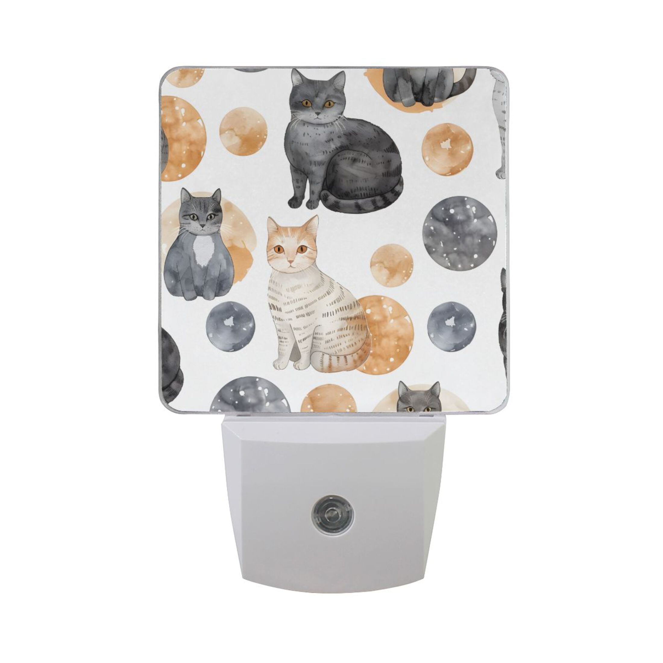 Cats Circles Watercolor LED Night Light with Smart Sensor Plug Into ...