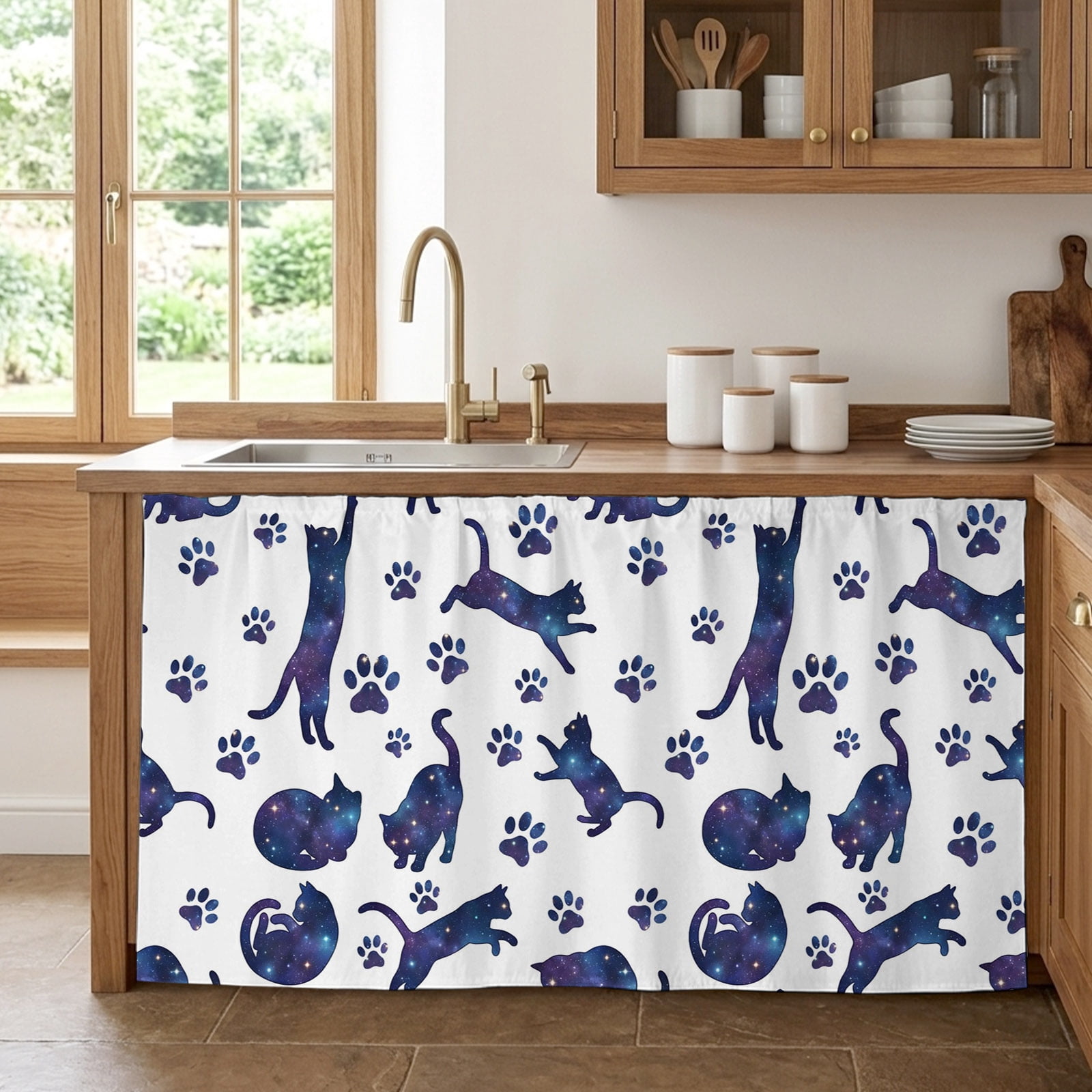 Cats Claws Cabinet Curtains 32" W x 55" L Dreamy Purple Blue Sky ...