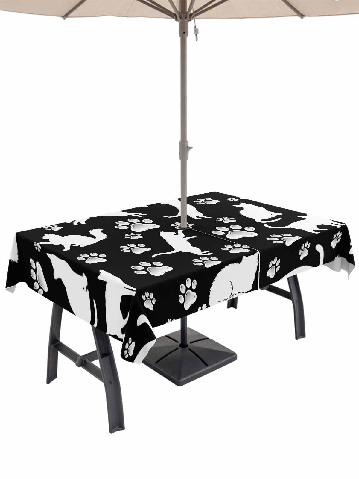 Cats Claws Rectangle Outdoor Tablecloth with Umbrella Hole Black ...
