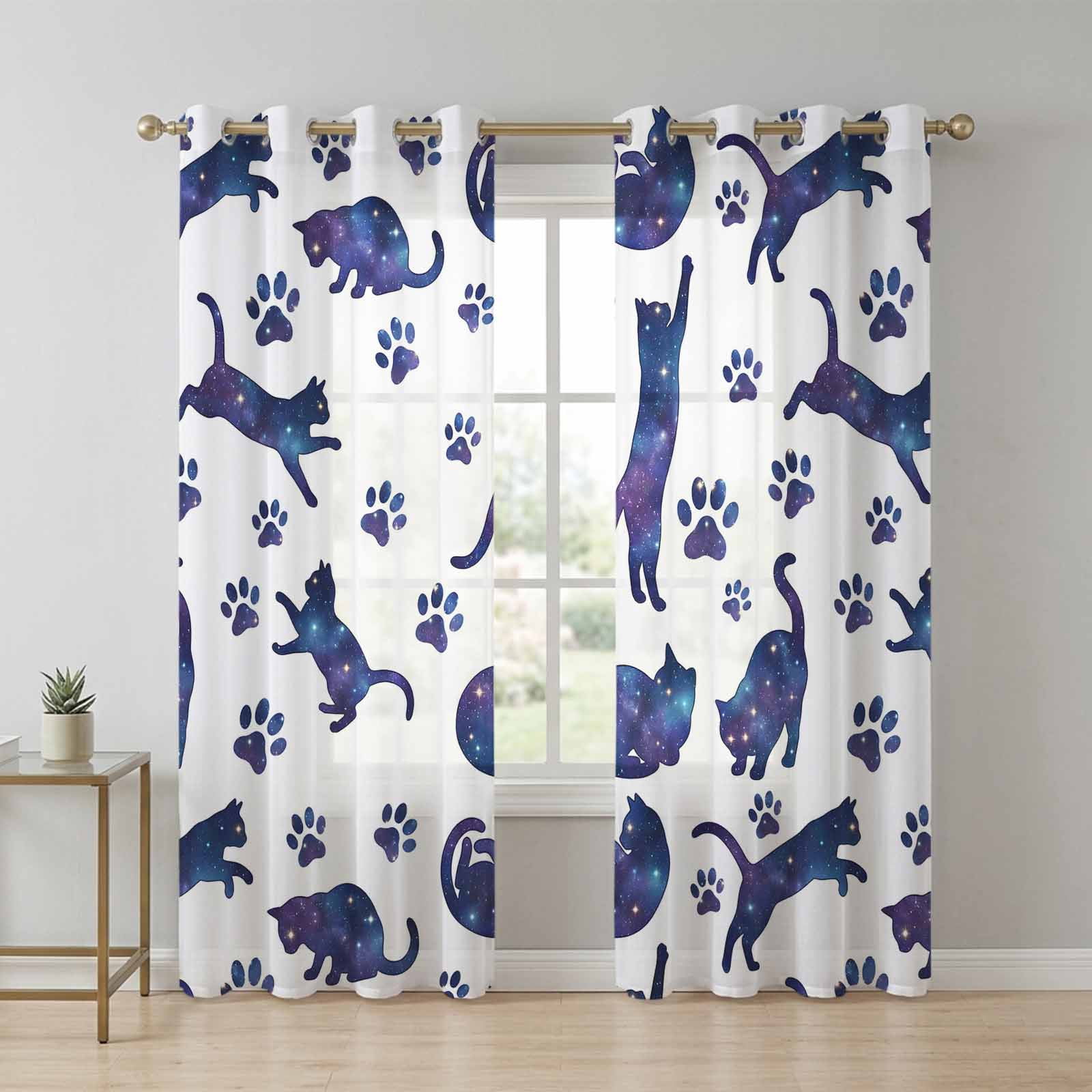 Cats Claws Sheer Curtains 63 Inch Long 2 Panels, Dreamy Purple Blue Sky ...