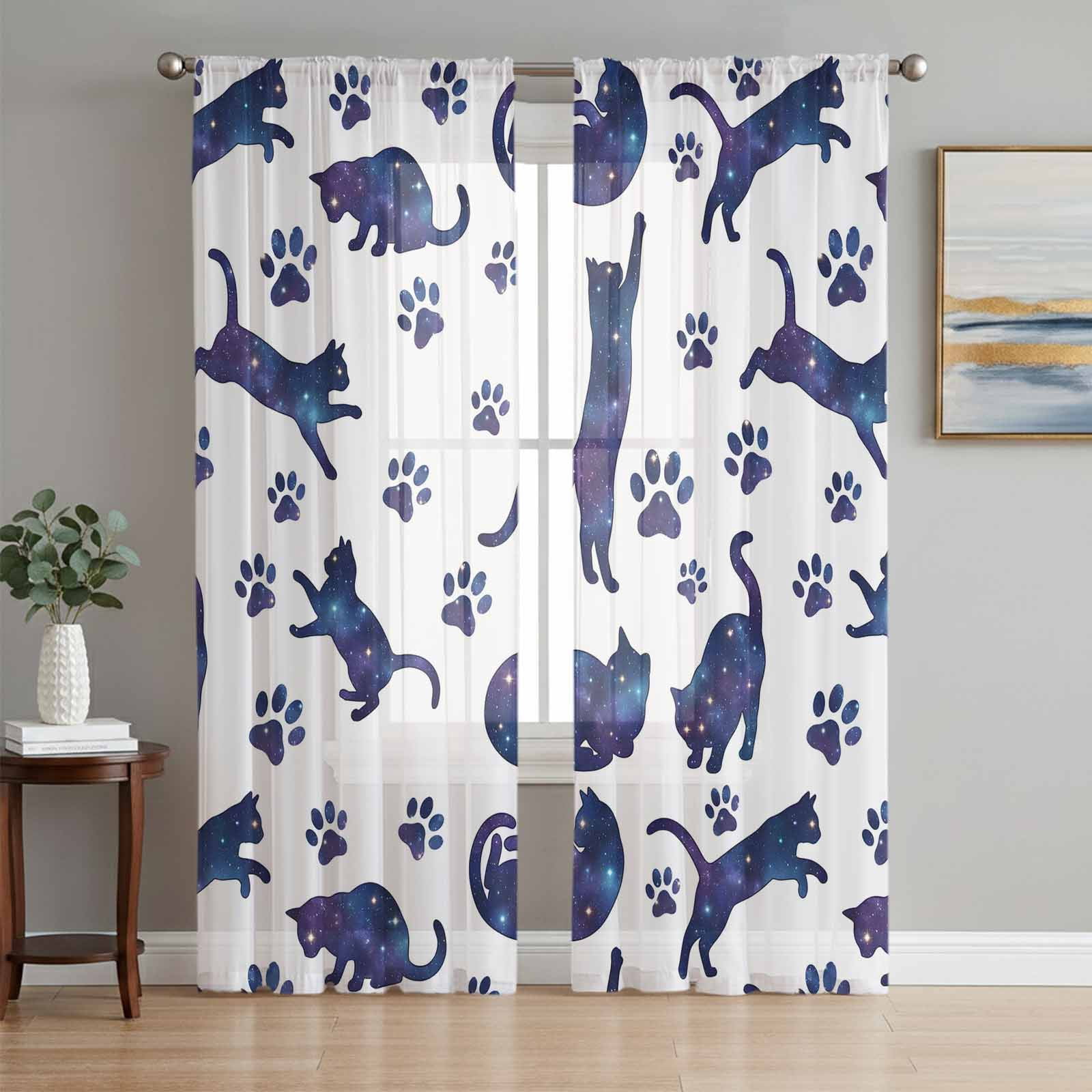 Cats Claws Sheer Curtains for Living Room Bedroom, Dreamy Purple Blue ...