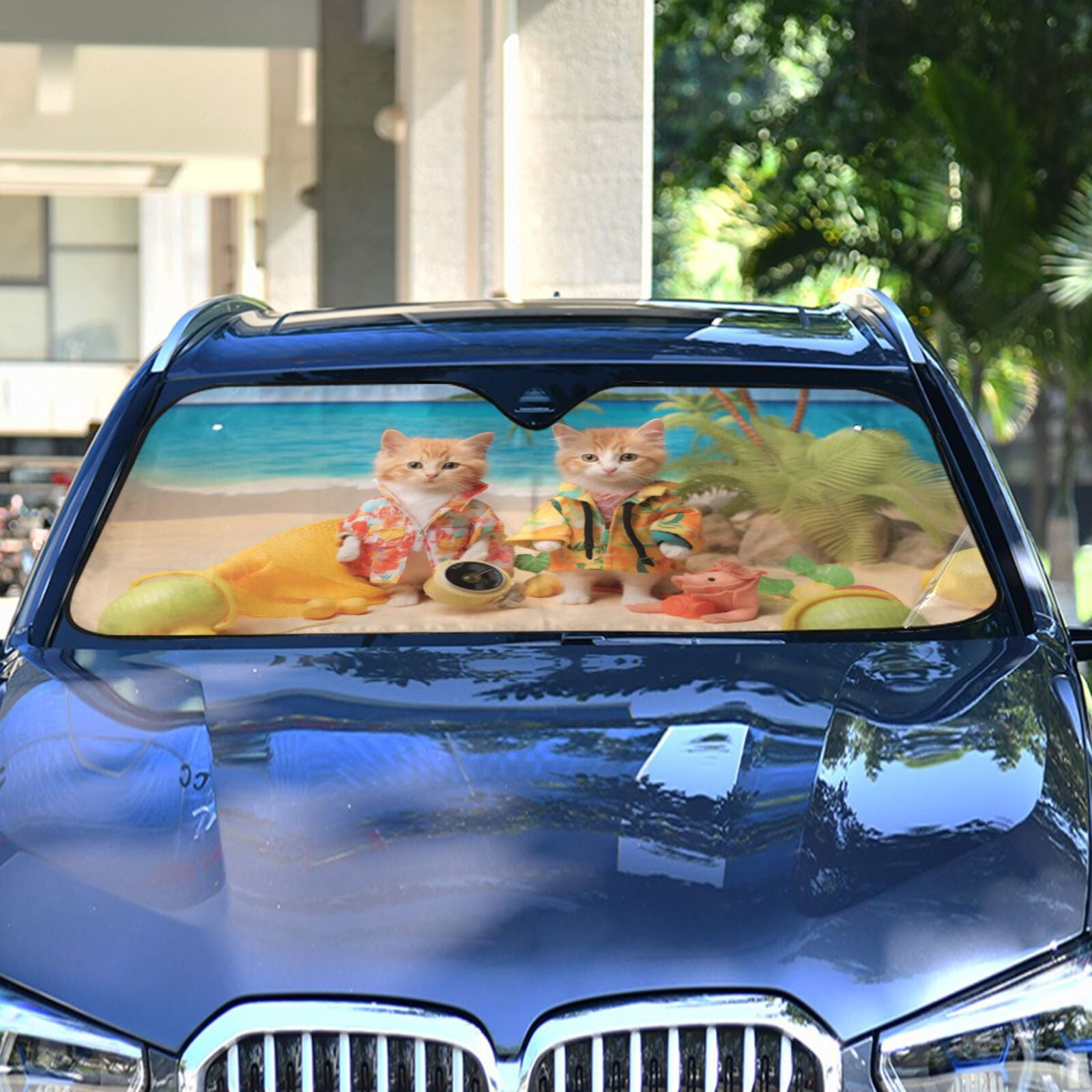 Cats Coconut Trees Sea Swimsuit Automotive Front Car Windshield Sun ...