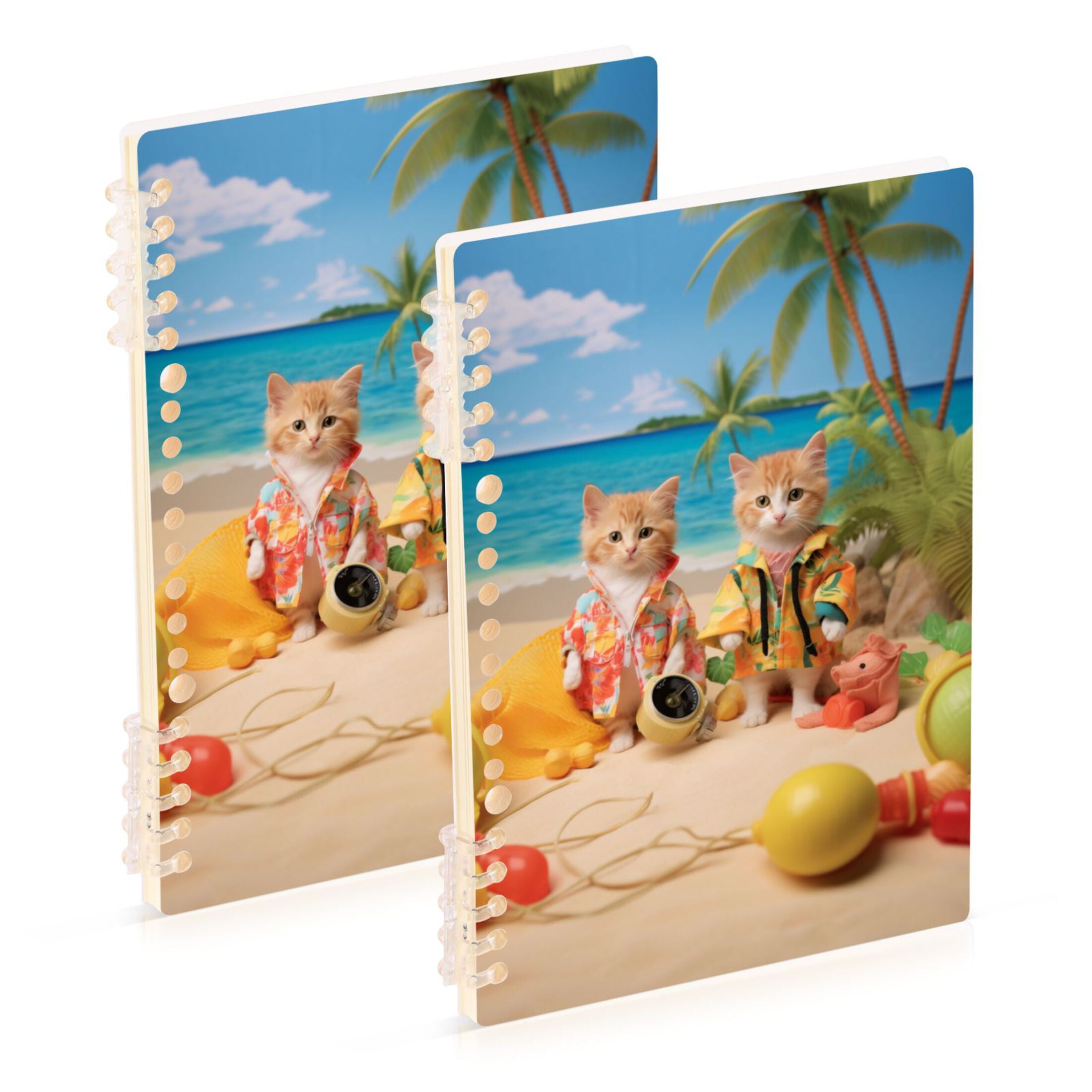 Cats Coconut Trees Sea Swimsuit Ring Binder Notebook Journey Note Diary ...
