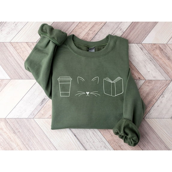 Cats Coffee Books Sweatshirt, Book Lover , Cat Sweatshirt, Coffee Lover ...