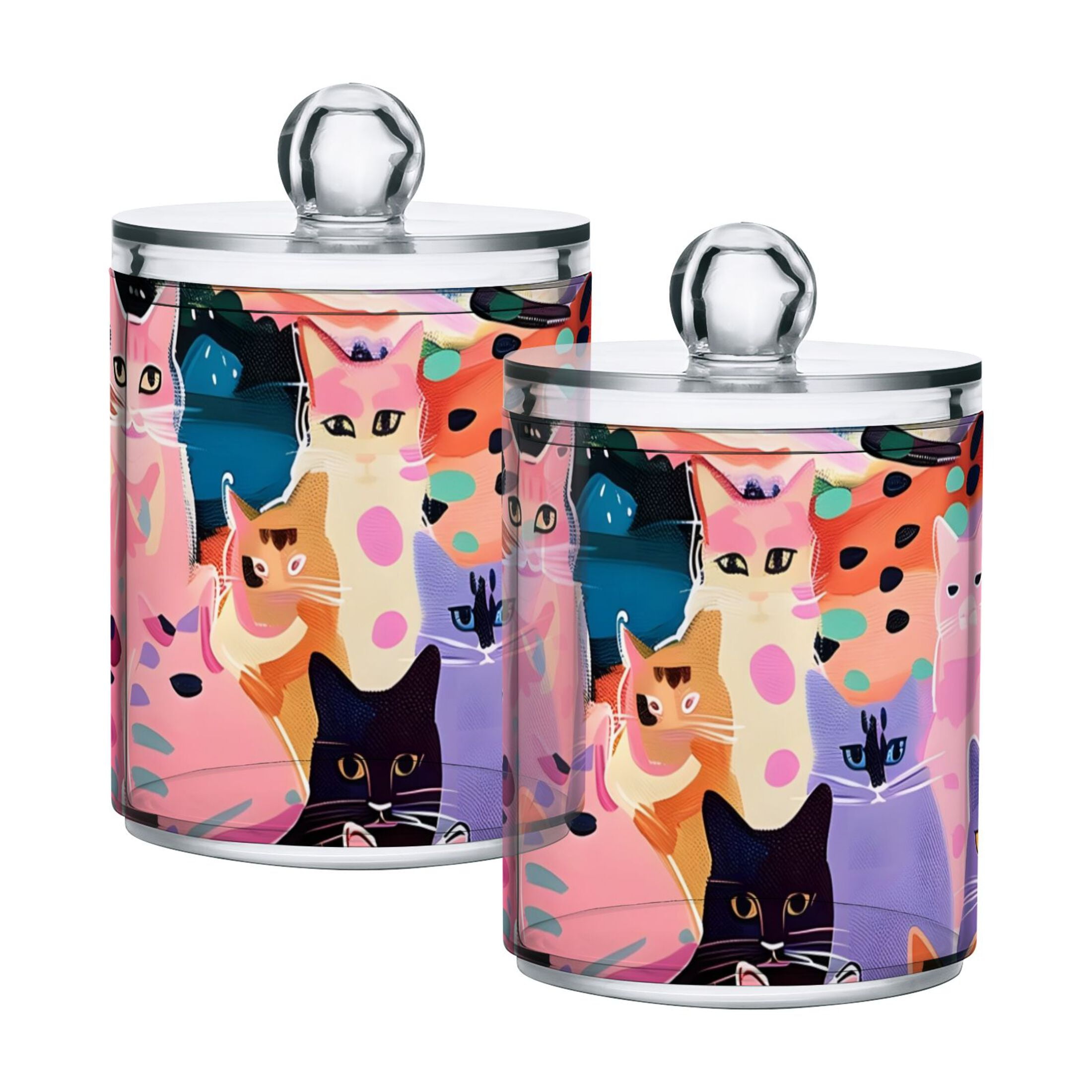 Cats Colorful Gouache Translucent Plastic Cans Storage Canisters with ...