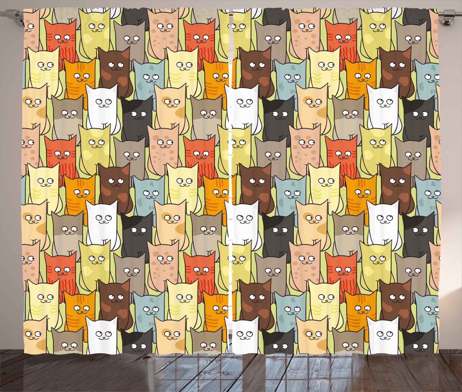 Cats Curtains 2 Panels Set, Funny Cute Colorful Graphic Kittens Cartoon ...