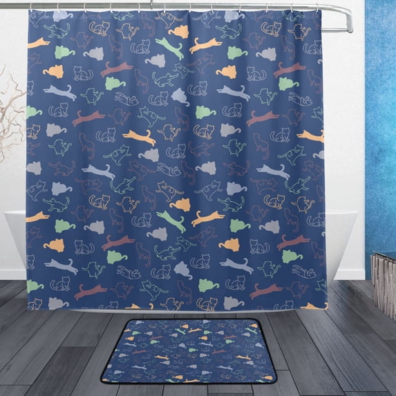 Cats Cute Pattern Bathroom Accessory Sets Waterproof Shower Curtain ...