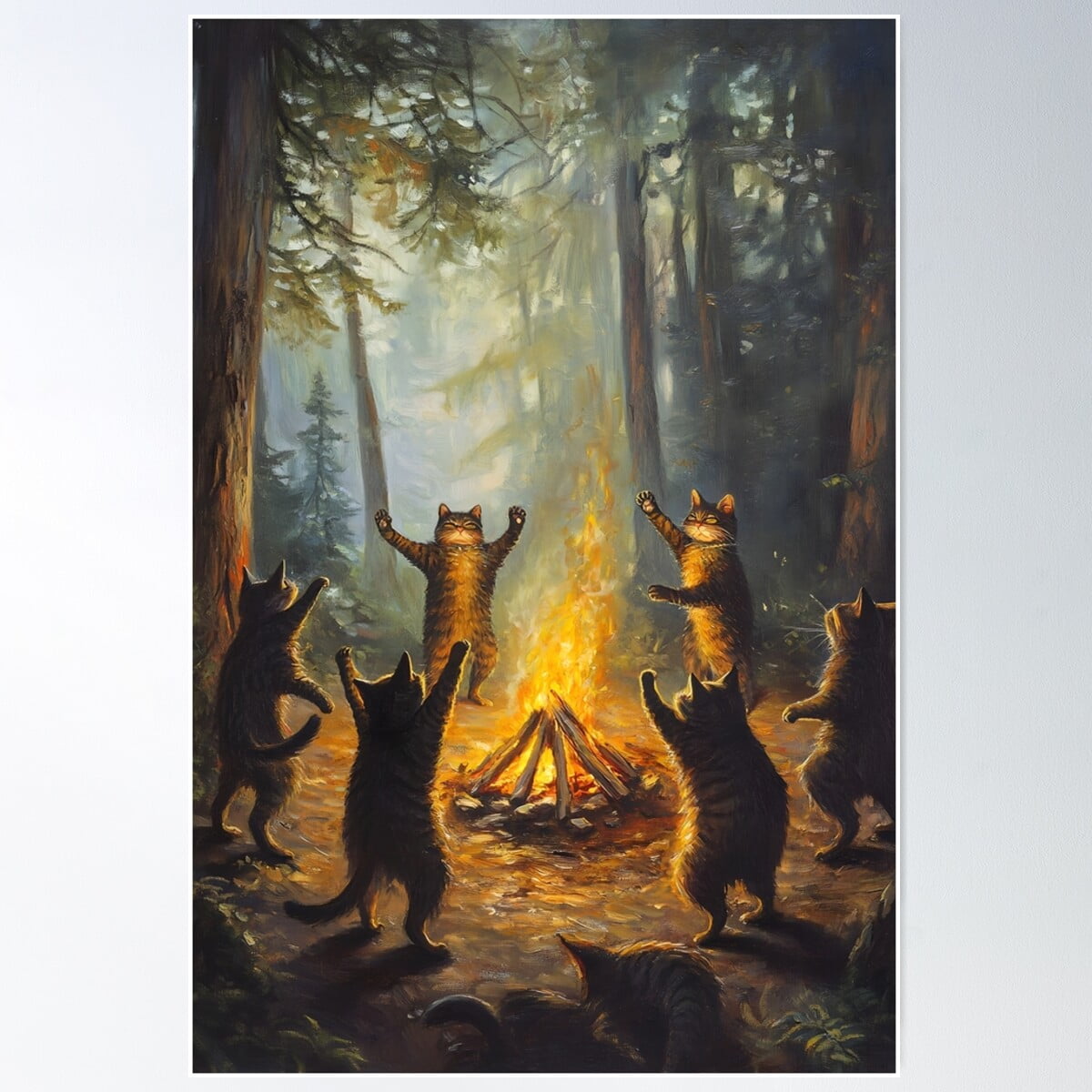 Cats Dancing Around Fire Poster Wall Art, Modern Wall Decor For Living ...