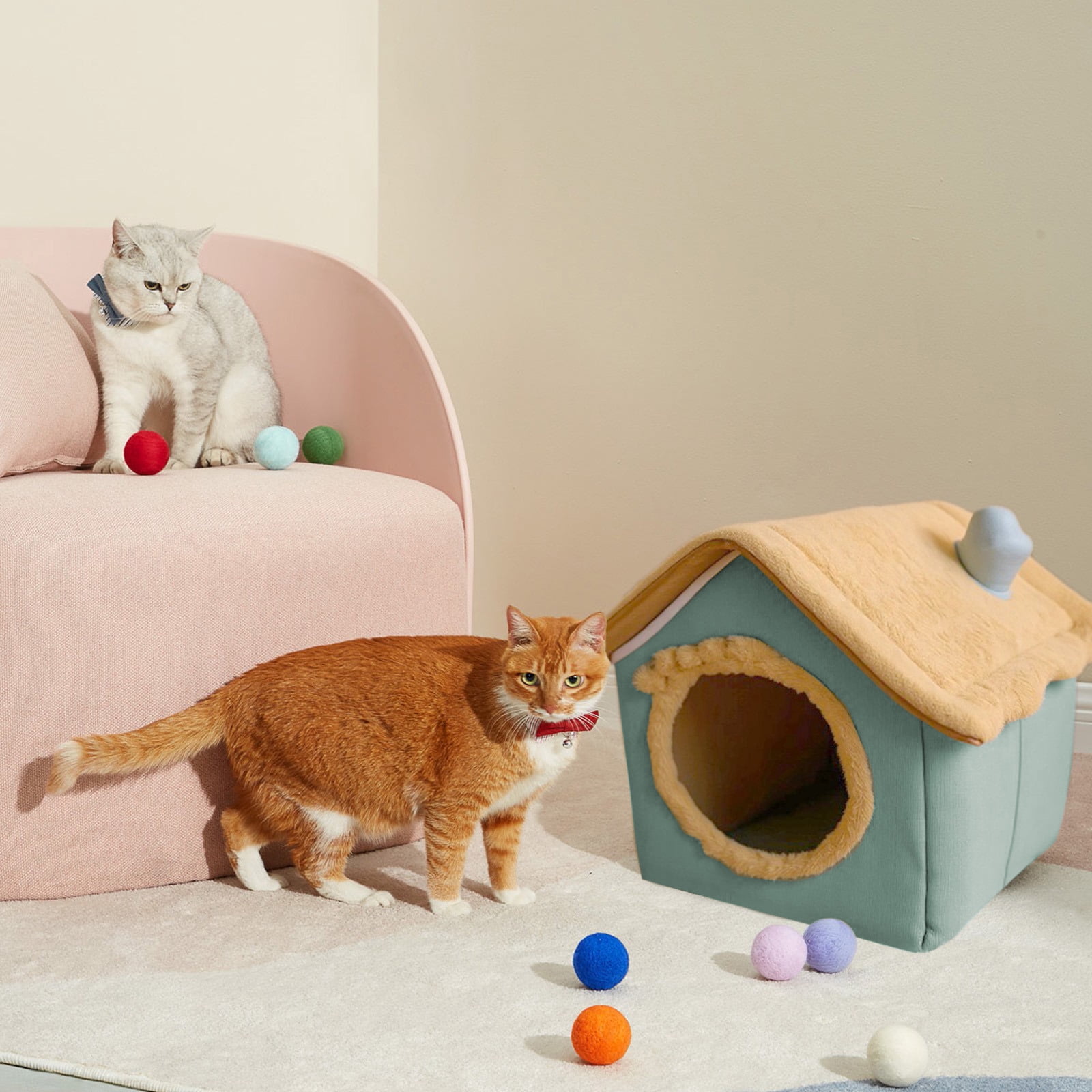 Cats Dog House Winter Warm Pet Bed, Cozy Cotton Cabin Style Design ...