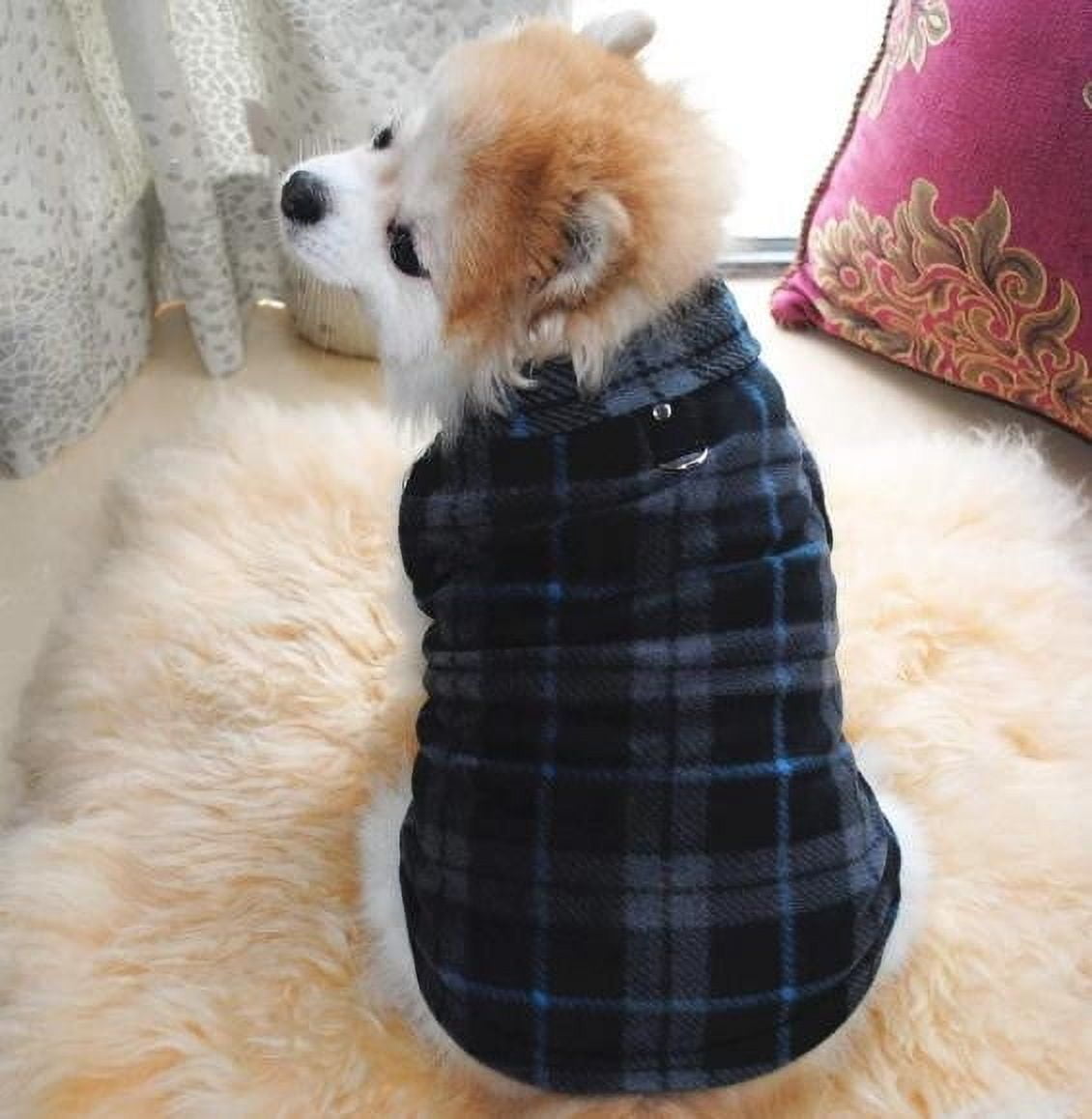 Cats and Dogs,Dog Sweater Soft Fleece with Leash Ring Plaid Warm Winter ...