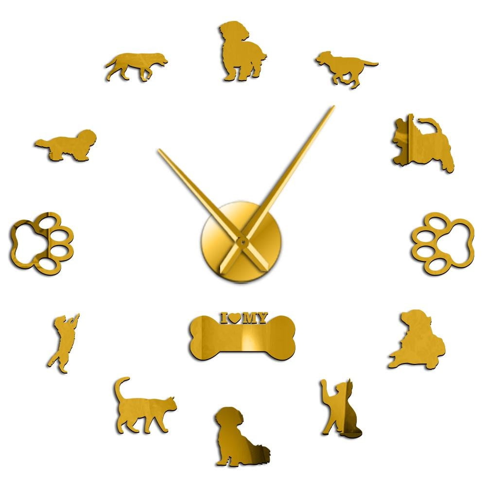 Cats And Dogs Silouette Frameless Wall Clock Stickers, DIY Modern ...