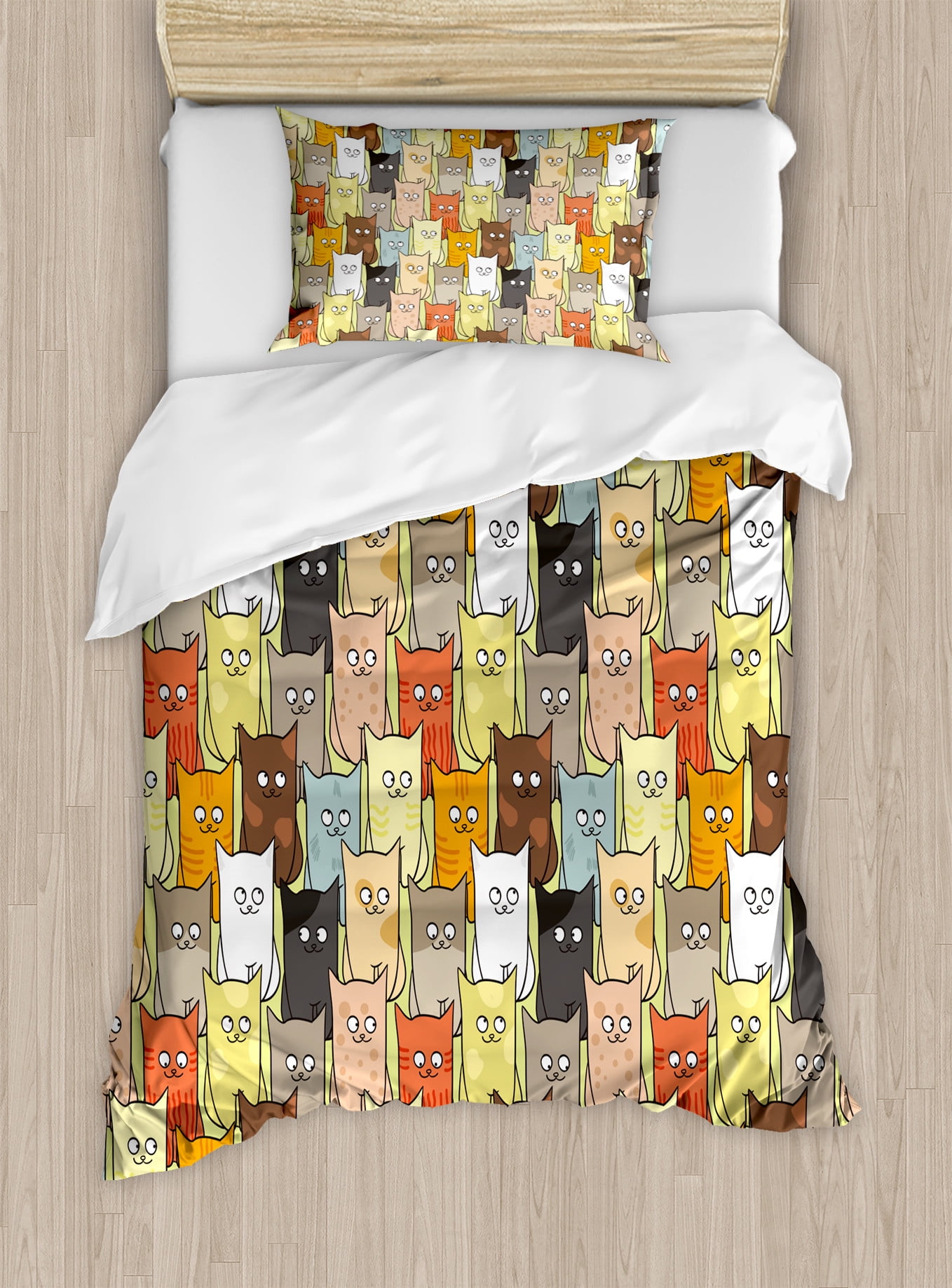Cats Duvet Cover Set, Funny Colorful Graphic Kittens Cartoon Style Boys ...