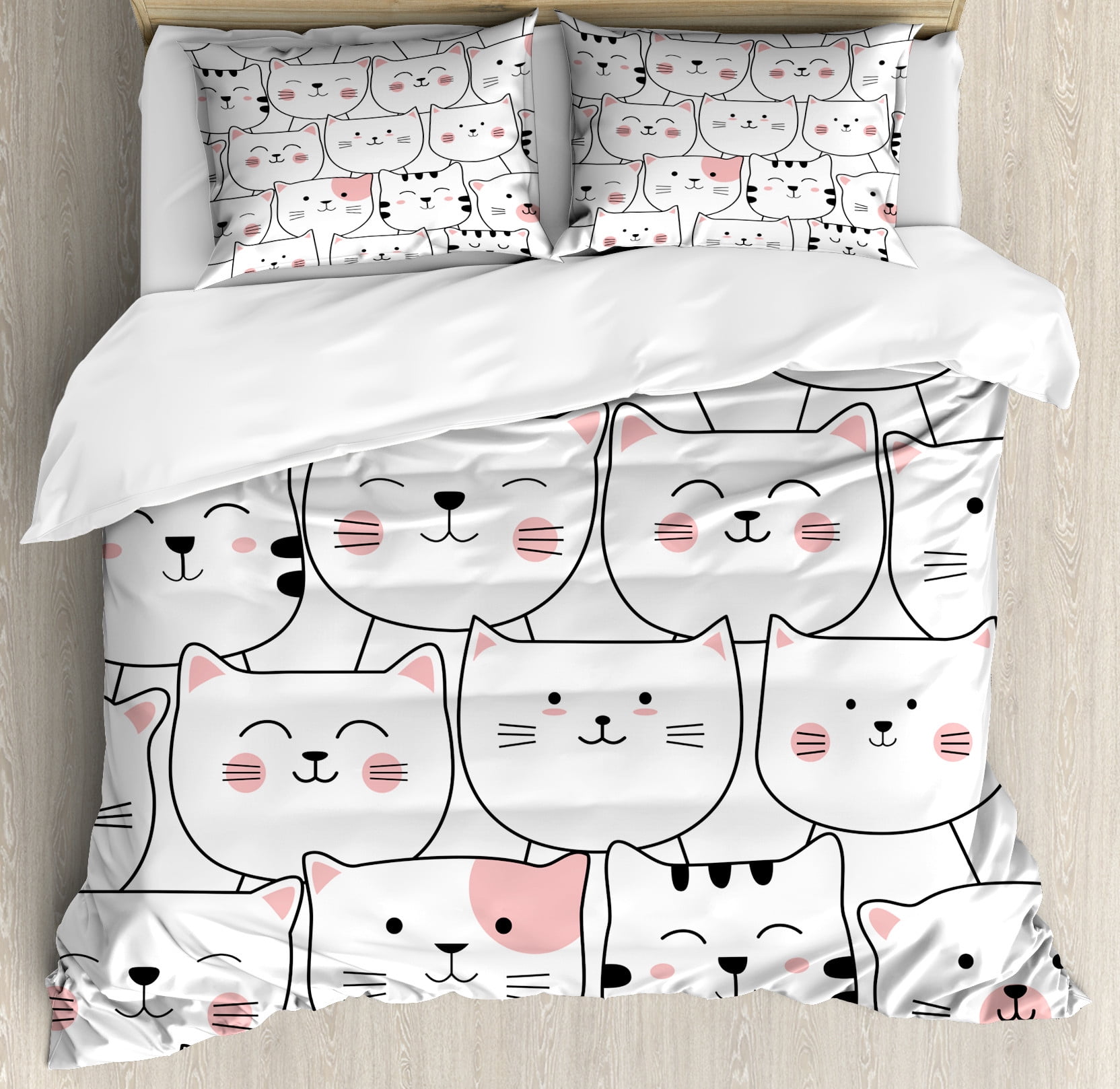 Cats Duvet Cover Set, Funny Kittens Smiling Cheerful Pets in Simple ...