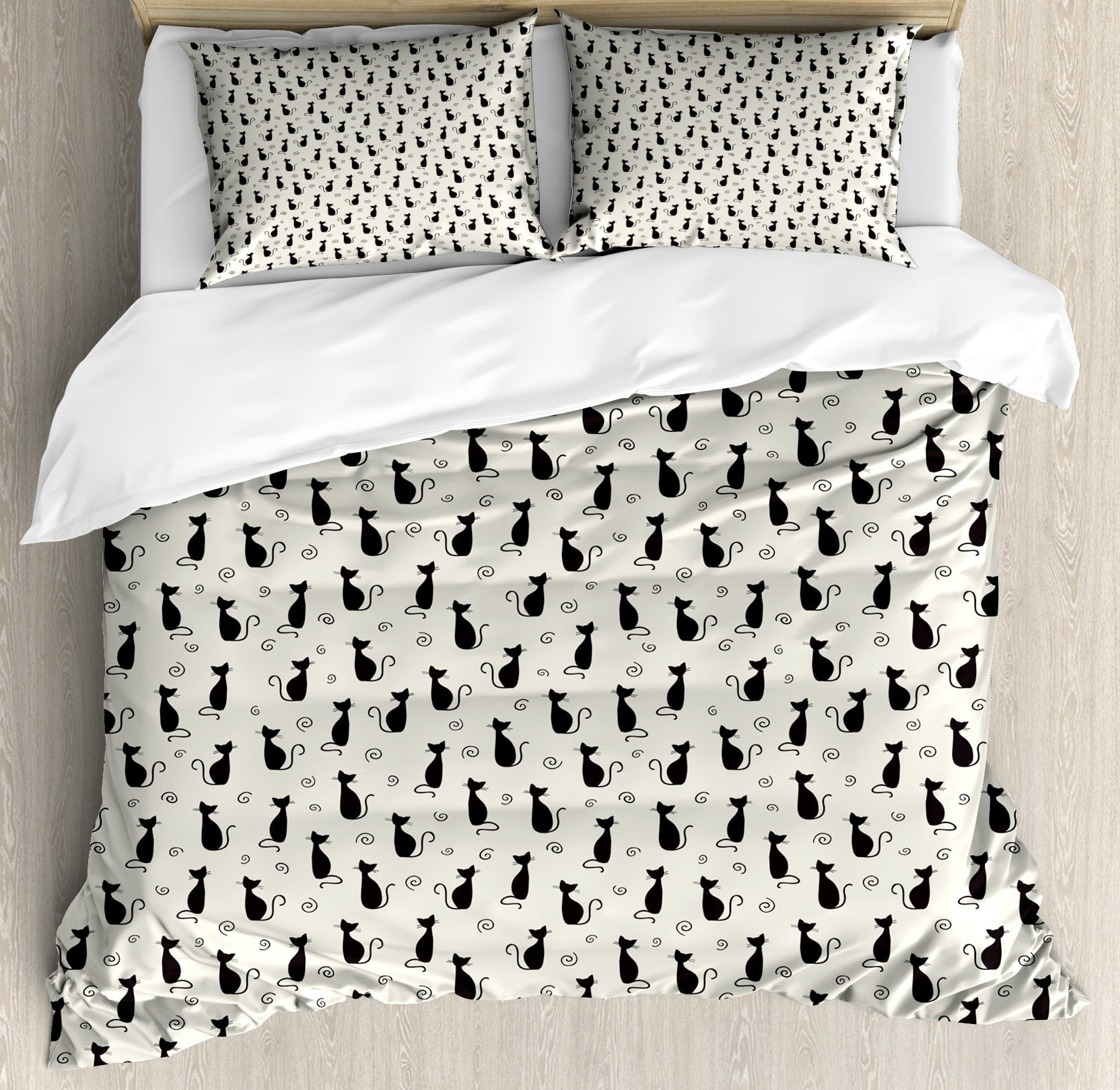 Cats Duvet Cover Set, Repetitive Animal Pattern with Spiral Motifs Meow ...